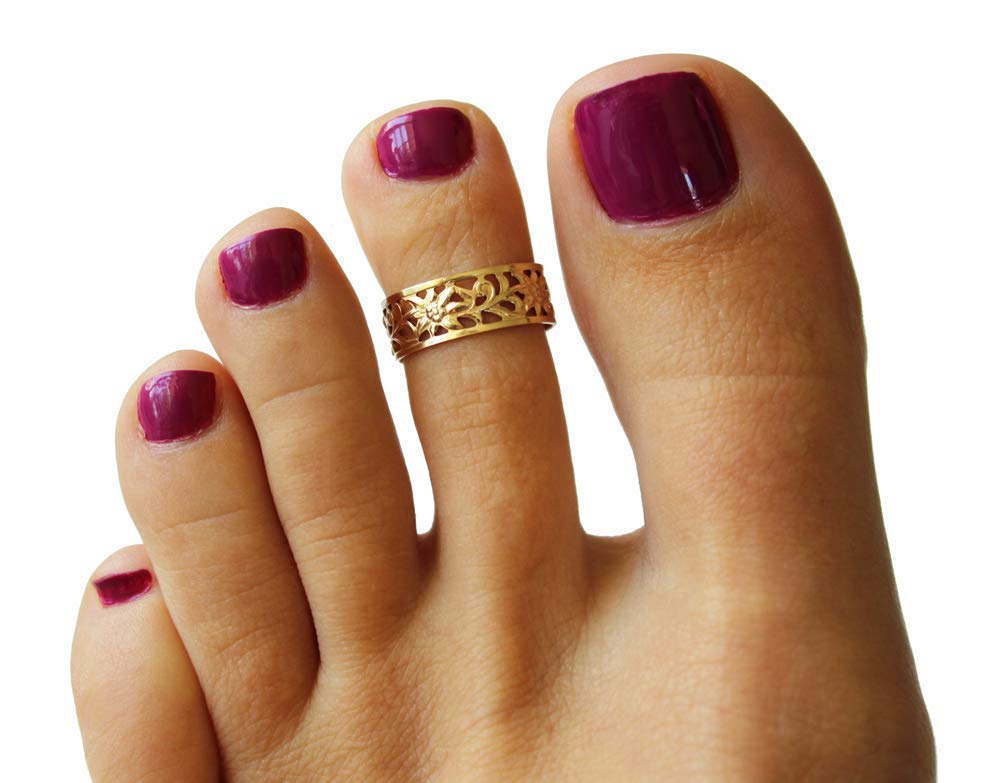 Toe Ring Calypso 14K Gold Fill Ring | Adjustable Gold Toe Ring for Women | Wide Tropical Design