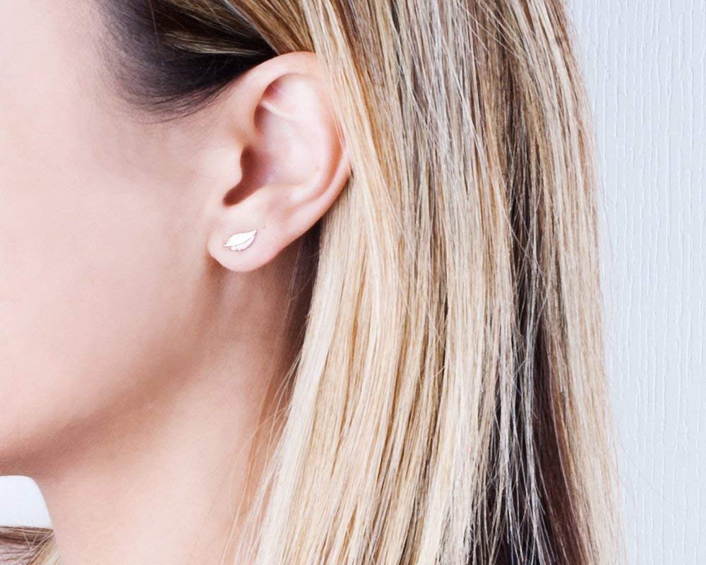 Tiny Rose Gold Leaf Stud Earrings - Designer Handmade Simple Post Earrings