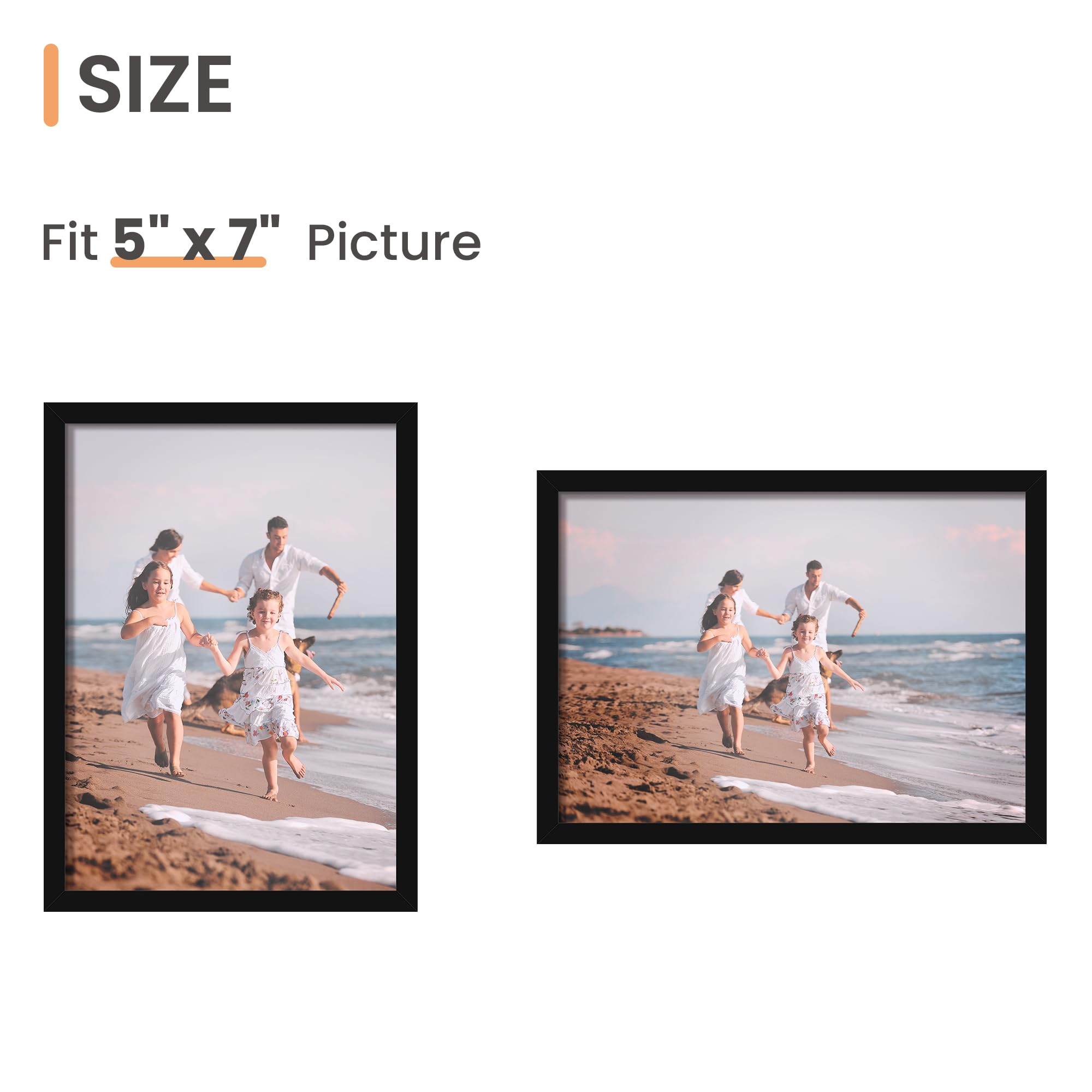 upsimples 5x7 Picture Frame Set of 3, Made of High Definition Glass for 5x7 Black Frames, Wall and Tabletop Display Thin Border Photo Frame for Home Décor
