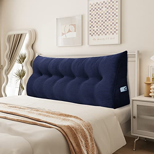 YXCSELL Headboard Wedge Pillow Bolster Pillows Backrest Support Sitting Up Reading Pillow in Bed Rest, Large Lumbar Upholstered Triangle Pads for Sofa Cushion Corduroy (Darkblue,Cal-King)