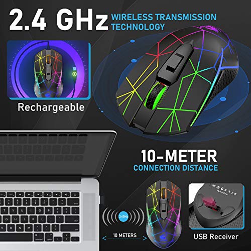 ZIYOU LANG X9 Wireless Gaming Mouse with 2.4Ghz USB Receiver Rainbow RGB Backlight Adjustable DPI Silent Click Rechargeable Ergonomic 7 Button for Computer Laptop PC Mac Gamer Office Use(Star Black)