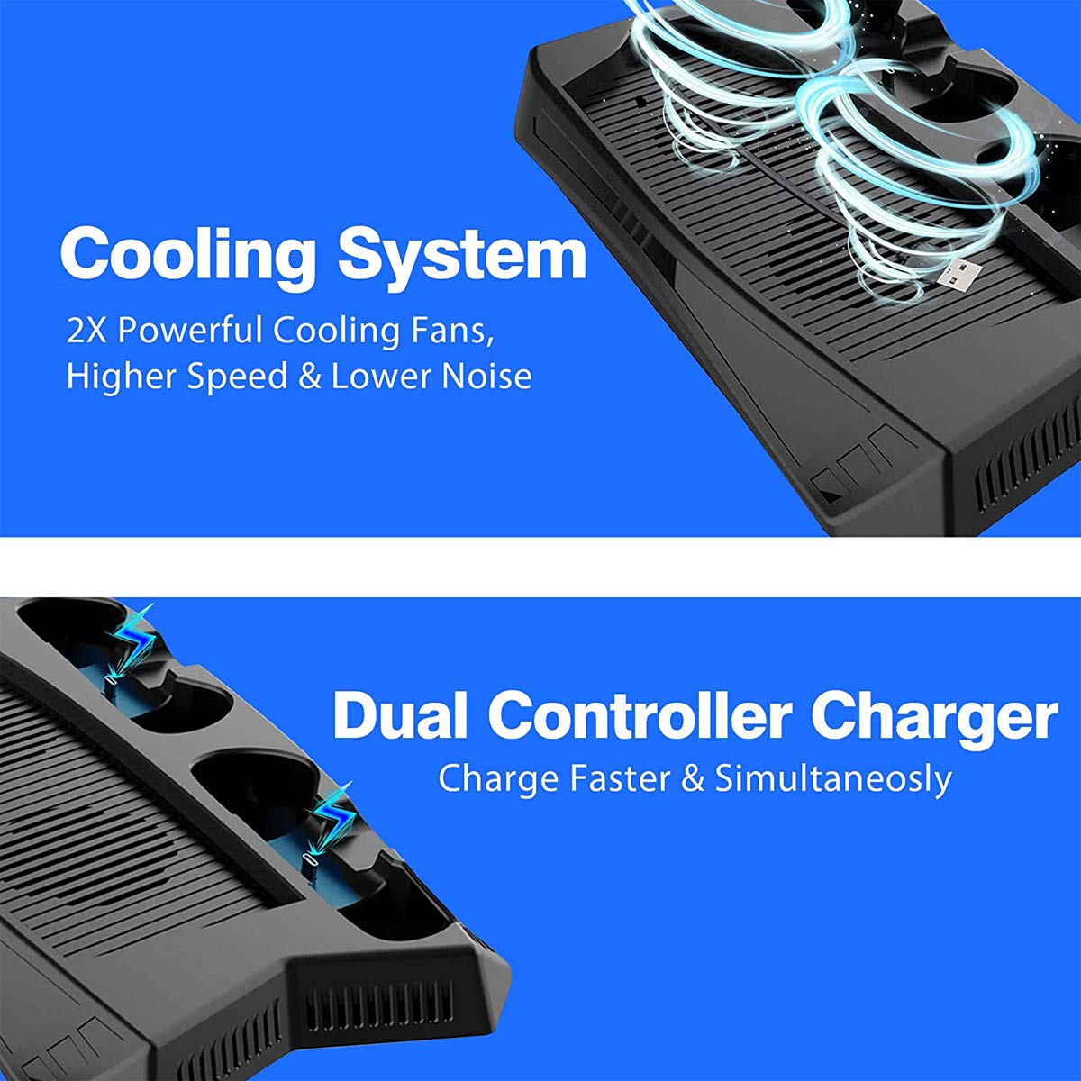 Vertical Charge Stand with Cooling Fan for PS5, Multi-Function Stand Cooling Fan Charging Station for Playstation5 Digital Edition/Ultra HD