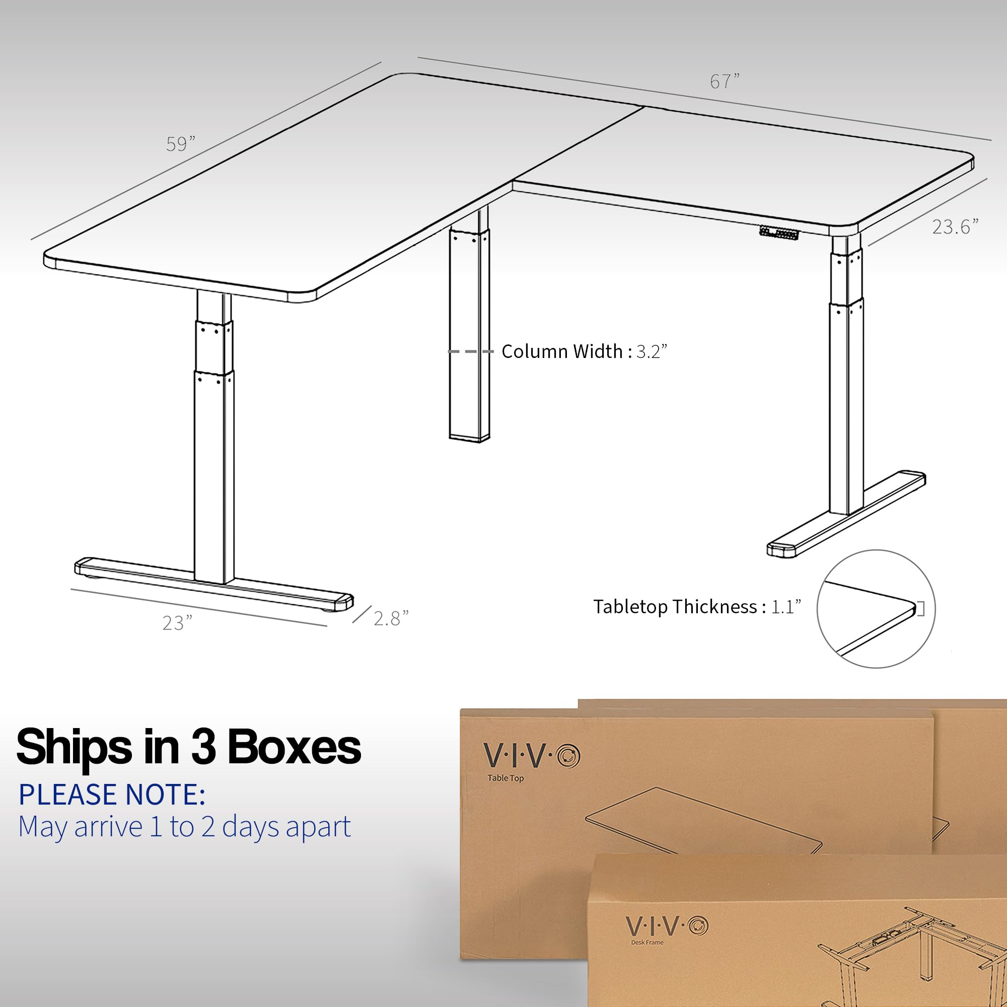 VIVO Electric Height Adjustable 67 x 60 inch Corner Stand Up Desk, 2 Black Solid Table Tops, Black Frame, Memory Controller, L-Shaped Workstation, 3E Series, DESK-KIT-3E6B