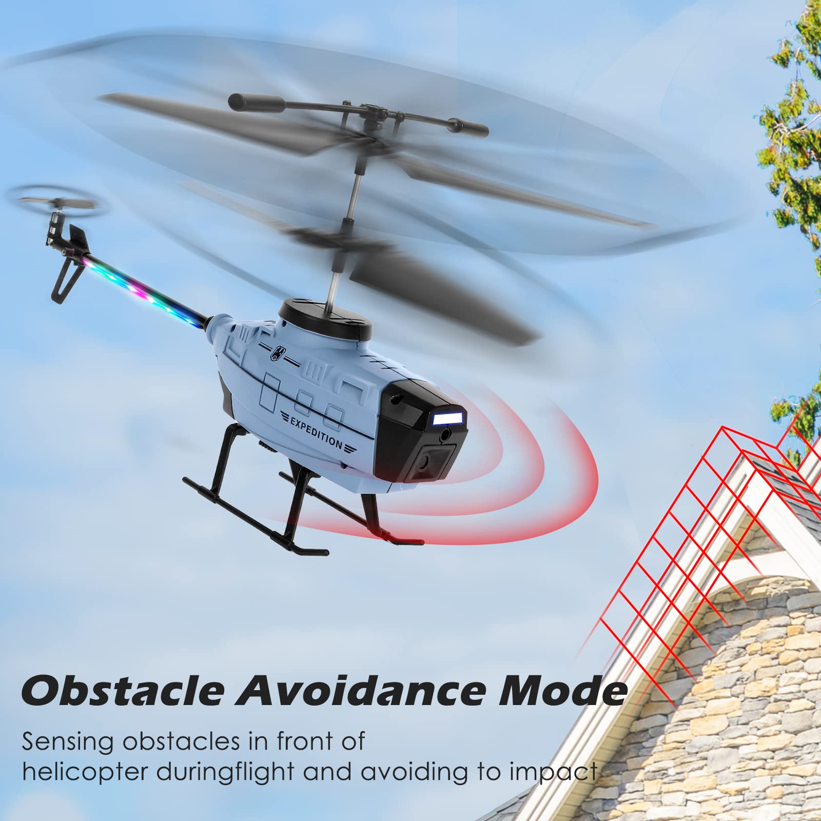 VATOS Remote Control Helicopter, 2.4GHz Obstacle Avoidance Aircraft with Altitude Hold and LED Light, 3.5CH RC Helicopter with Gyro Stabilizer, Support One Key Take Off/Landing Indoor to Fly