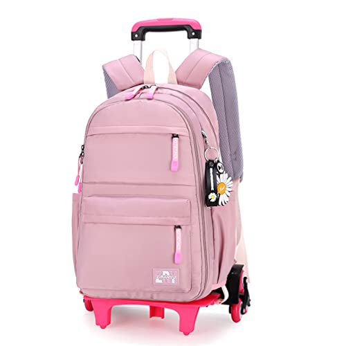 YJMKOI Solid-Color Simple Rolling Backpack for Girls, Purple Trolley Bags on 6 Wheels, Carry-on Luggage BookBag with Wheels for Middle School