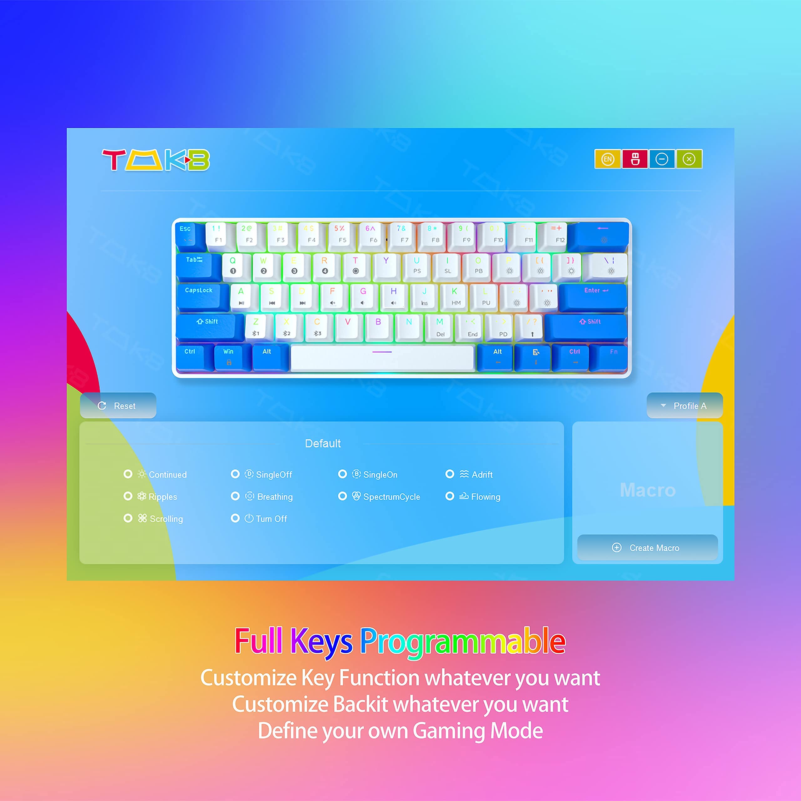 TMKB GK61 60% Wireless Keyboard Hot Swap Dual-Mode RGB Blacklit Audible Click Sound Mini Compact 61 Keys Mechanical Keyboard for PC/Mac Gamer Full-Key Programmable (Gateron Optical Brown Switch)