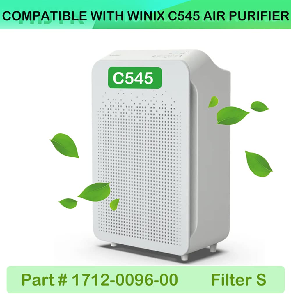 YllJYK C545 True HEPA Replacement Filter S, Compatible with Winix C545 Air Purifier, Compares to Winix S Filter 1712-0096-00, 2 H13 Grade True HEPA + 8 Activated Carbon Filters