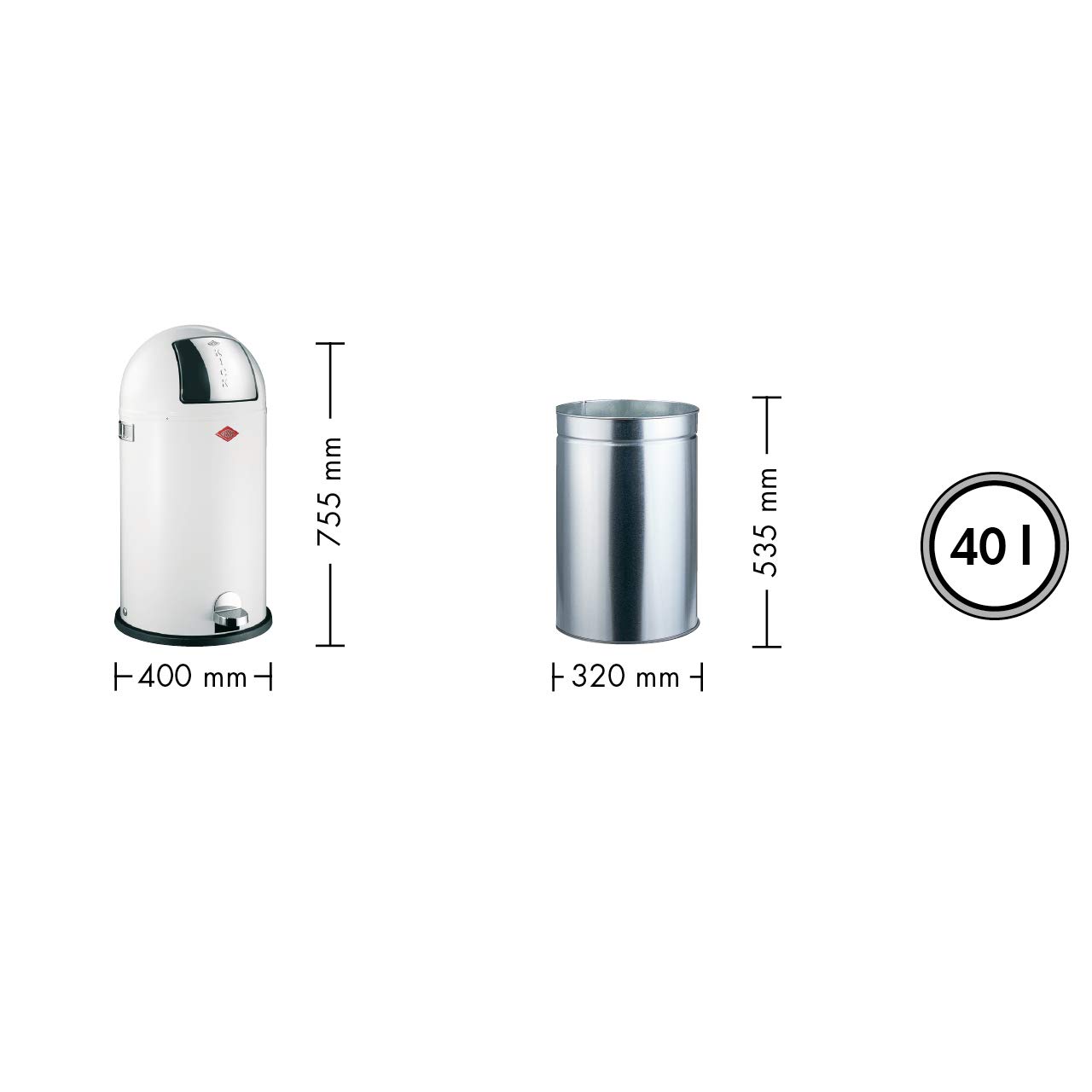 Wesco Kickboy Rubbish bin, 40L, Newsilver