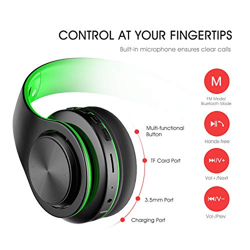 Viwind Bluetooth Wireless Headphones Over Ear with Mic,Foldable Noise Cancelling Headset for Travel Work TV PC Android Cellphone 【Hi-Fi Stereo &Comfortable Earpads】-Green