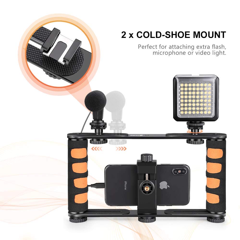 Zeadio Metal Adjustable Video Rig, Handle Grip Stabilizer, Fits for All iPhone and Android Smartphones Action Camera Compact Camera