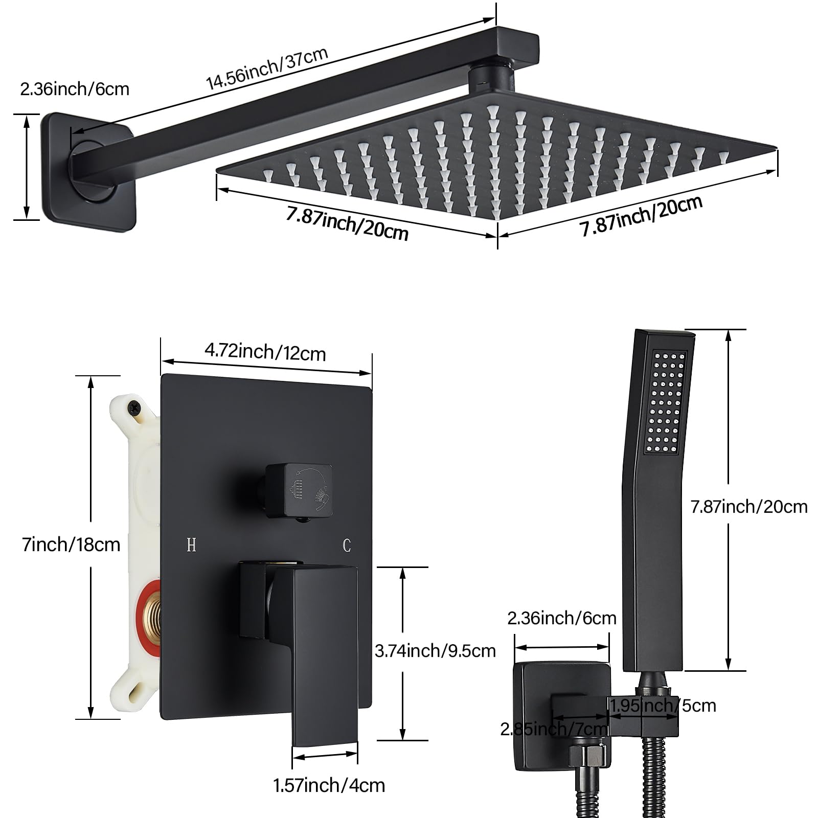๐๐จ๐ญ๐๐ฆ๐ฎ๐ญ๐ ๐๐ก๐จ๐ฐ๐๐ซ ๐
๐๐ฎ๐๐๐ญ ๐๐๐ญ Black Shower Faucet with 8 Inch Shower Head and Handheld Rainfall Shower System Shower Faucets Sets Complete with Brass Valve