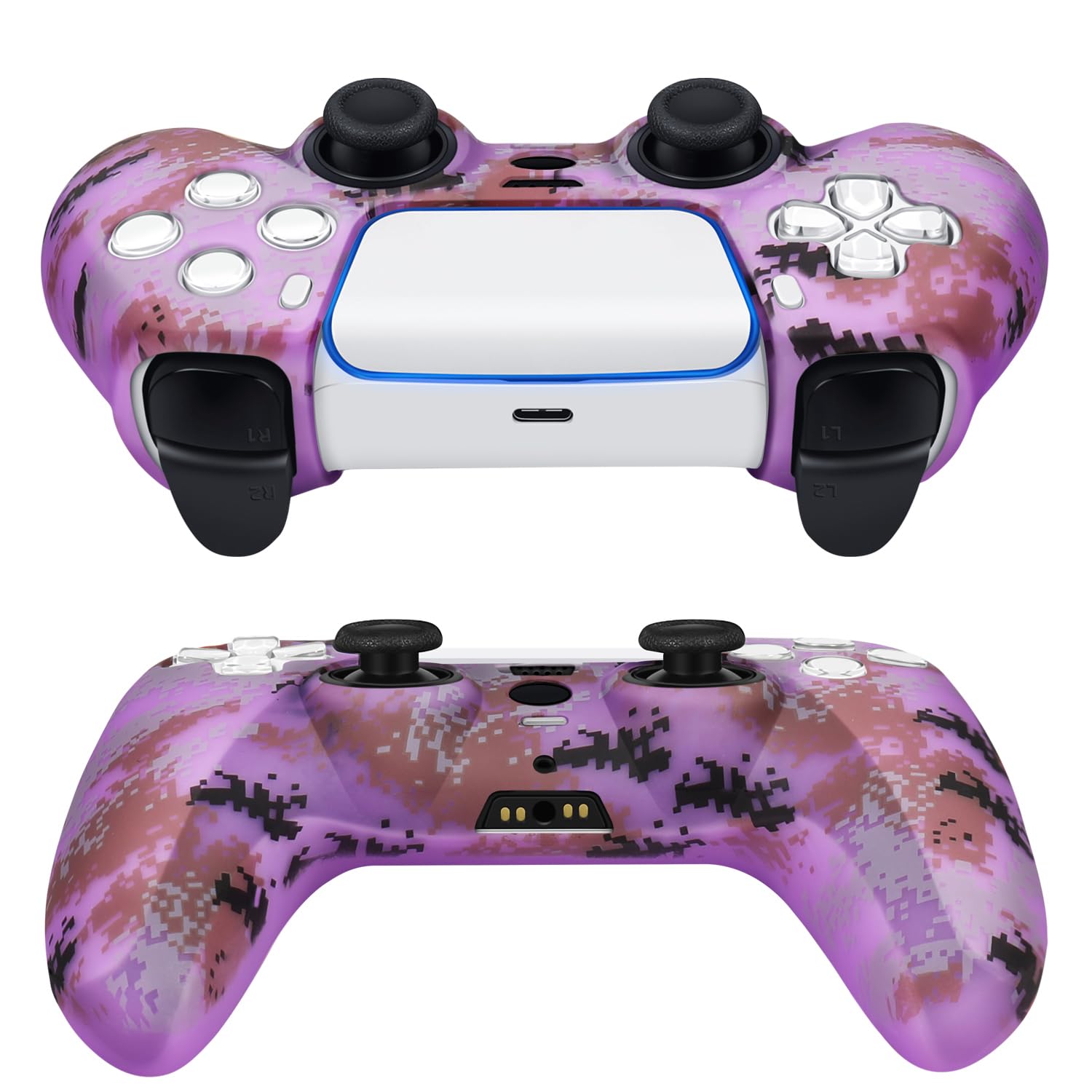 TNP Controller Case for PS5 Silicone Controller Skin for Dualsense Cover + 8 Pro Thumb Grips Set Sony Playstation 5 Skins Accessories Camo Purple with Ergonomic Textured Grip