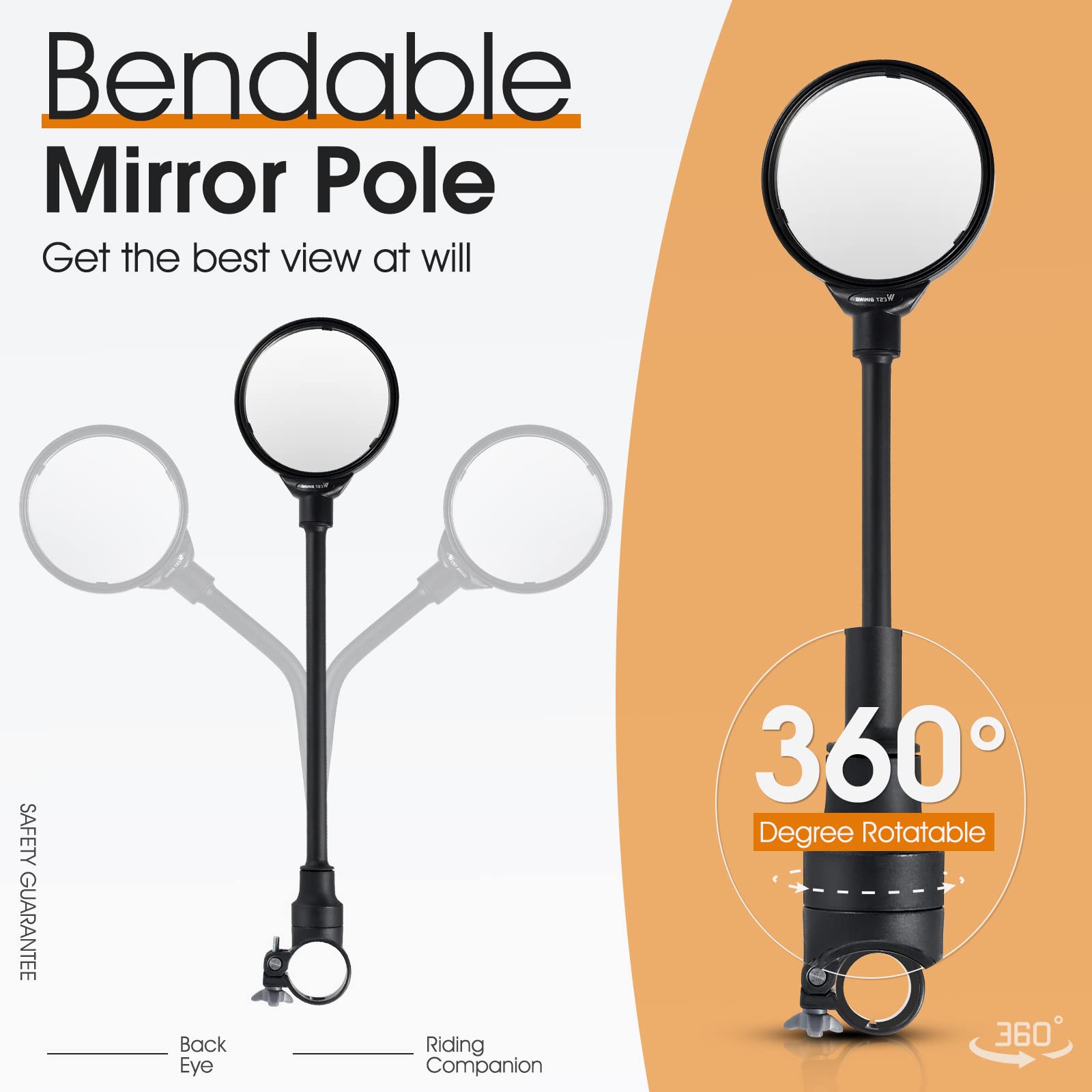 West Biking Bike Mirror Handlebar Mount, Adjustable Rotatable Bicycle Rear View Mirror, Wide Angle Acrylic Convex Safety Mirror for Mountain Road Bike (Black- 2 PCS Converx Mirror)