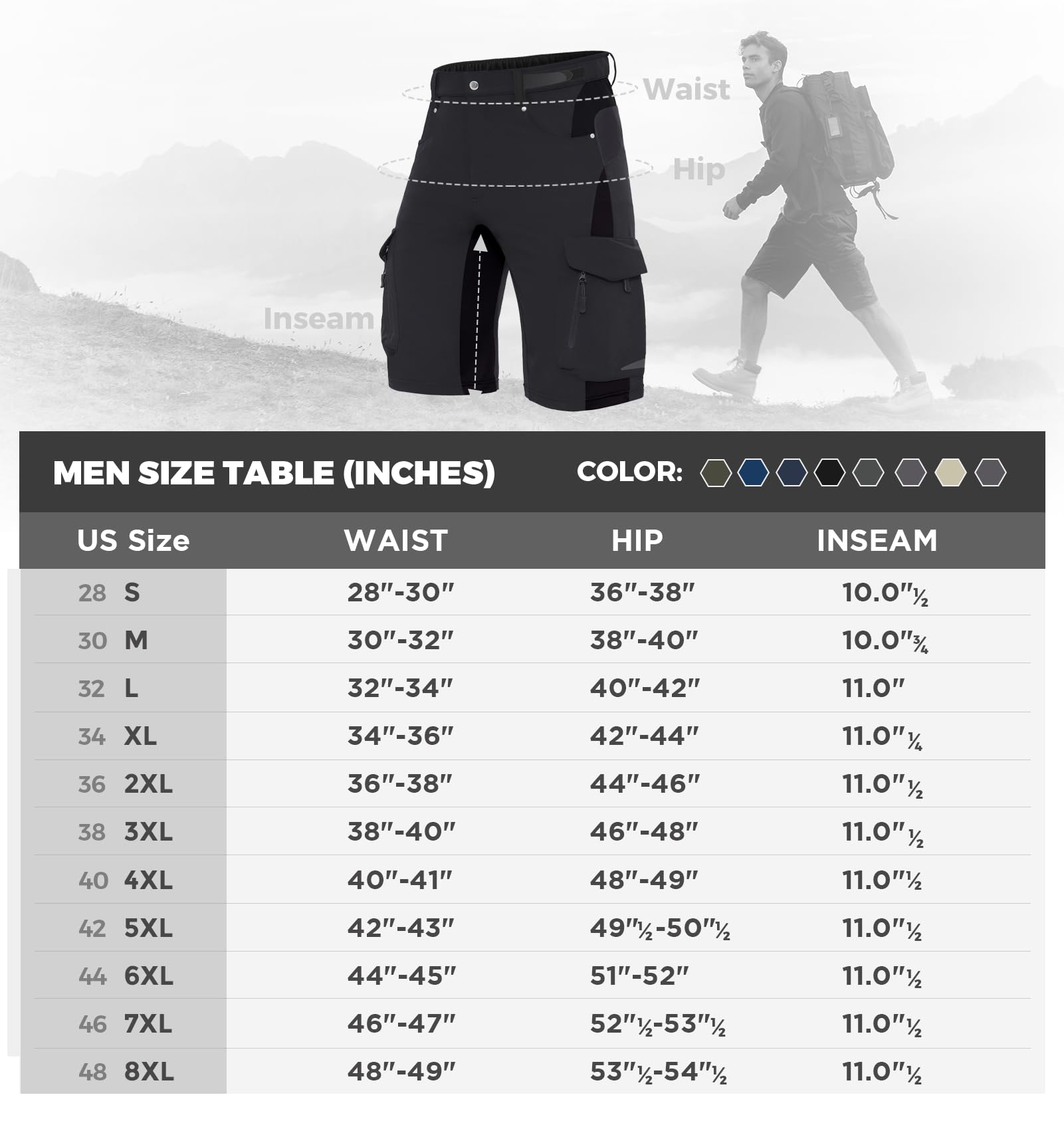 XKTTAC Men's Outdoor Quick Dry Lightweight Stretch Cargo Shorts for Hiking, Tactical, Casual, Fishing, Golf, Camping, Travel (Black, Medium)