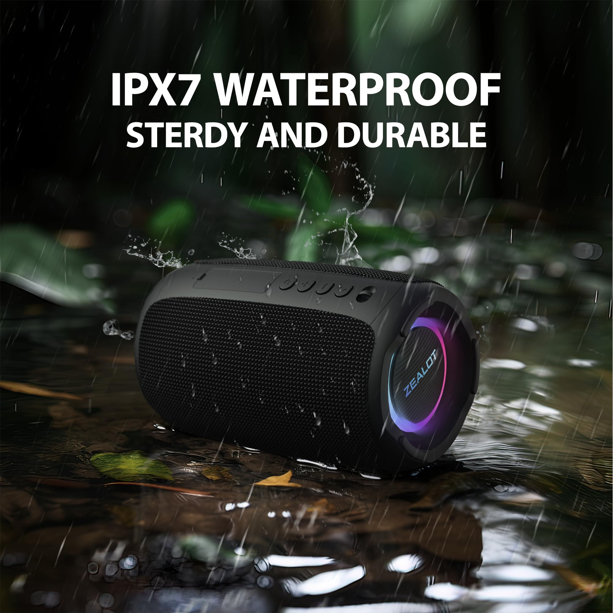 ZEALOT Bluetooth Speaker, IPX7 Waterproof Wireless Speaker with 20W Loud Stereo Sound, Outdoor Portable Speakers with Bluetooth 5.2, 40H Playtime, RGB Light, Dual Pairing for Home, Party(Update)