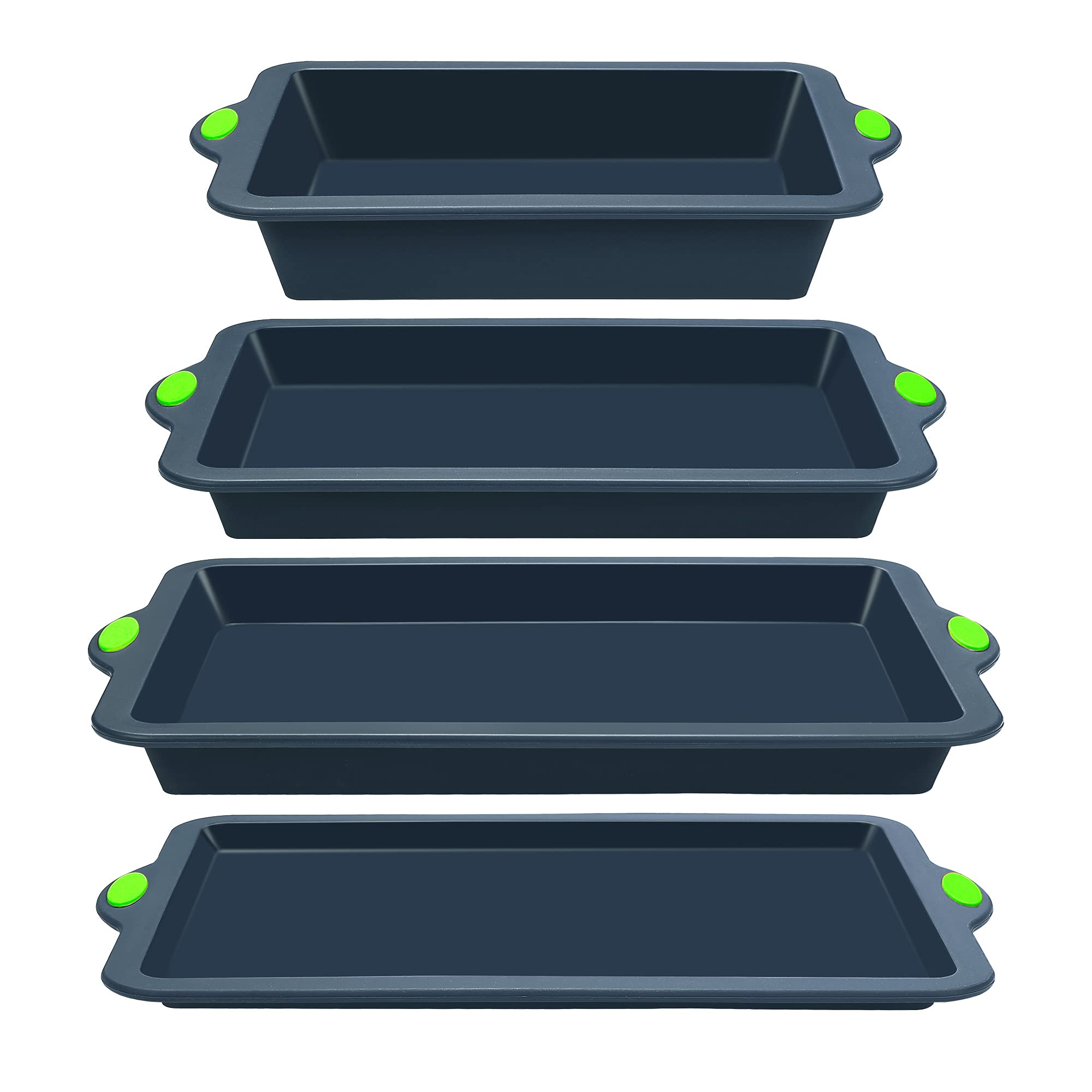To encounter Silicone Baking Pans Set, 4 Pieces Nonstick Bakeware Set with Baking Pans, Baking Sheets, Cookie Sheets, Cake Pan with Metal Reinforced Frame More Strength, Dark Grey