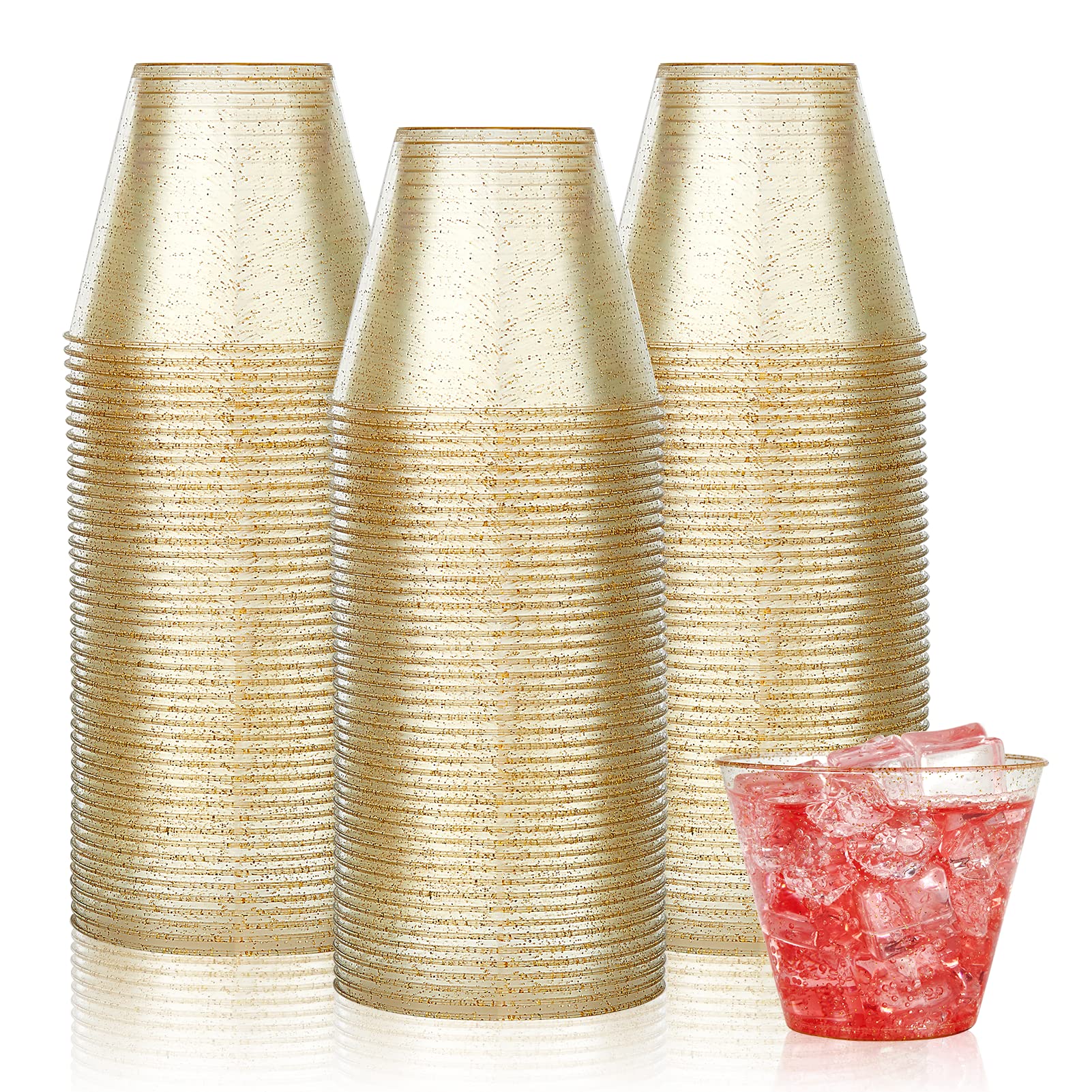 Vplus 100 Pack 9 OZ Clear Plastic Cups, Hard Disposable Cups, Plastic Drinking Cups, Plastic Wine Glasses for Party, Wedding, Thanksgiving, Birthday, Halloween, Christmas