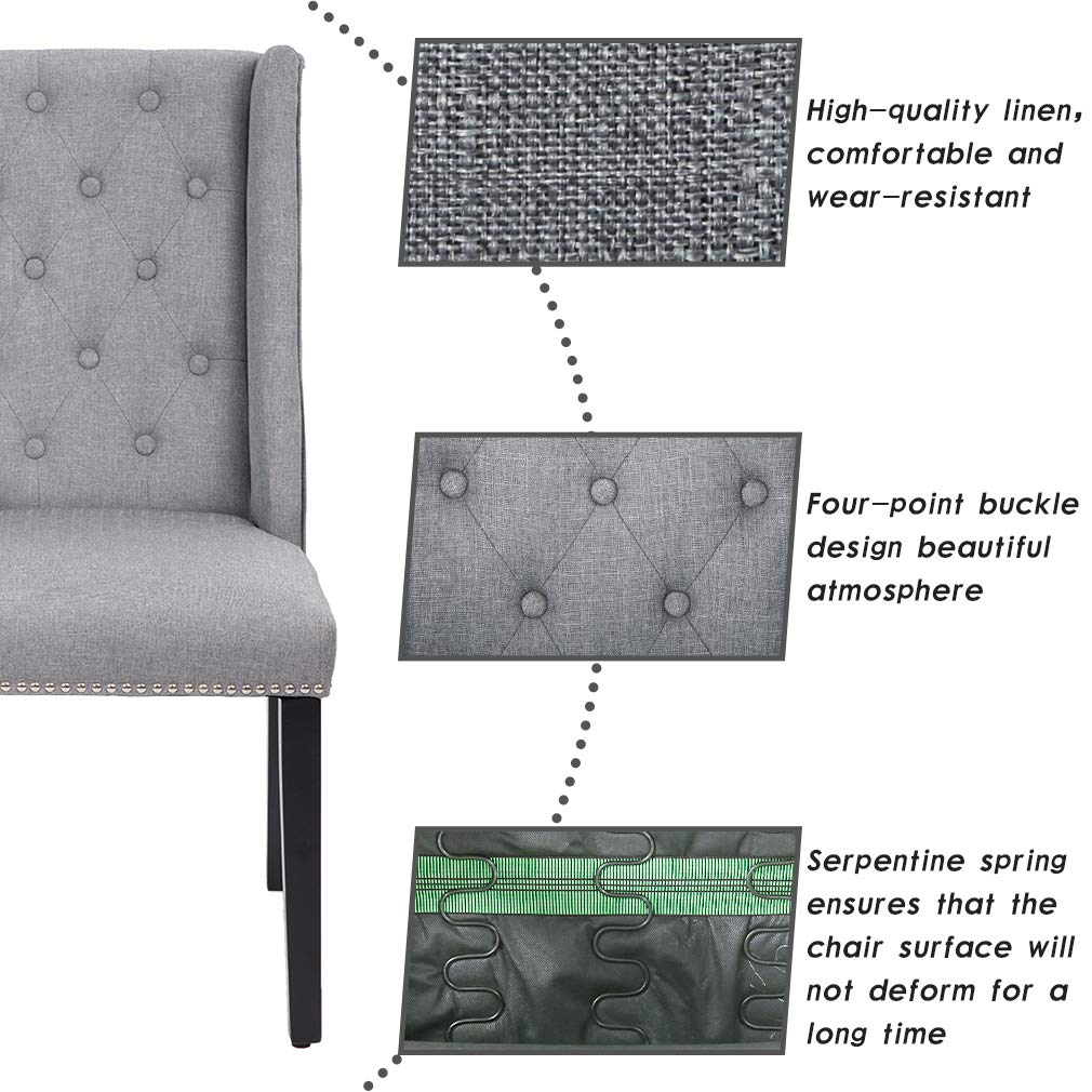 Vnewone Wooden Armless Accent Solid Wood Legs Button Tufted Parsons Diner Chair Upholstered Fabric Nailhead Trim for Restaurant Home Kitchen Living Room, Set of 2, Grey