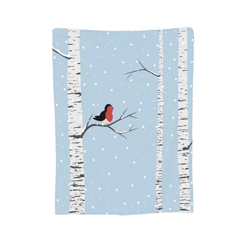 Throw Blanket 40x50 Inch,Birch Bird Red Tree Flannel Soft Cozy Fluffy Throw Blankets and Warm Throws for Adults in Couch Sofa Bed 50x40 Inch