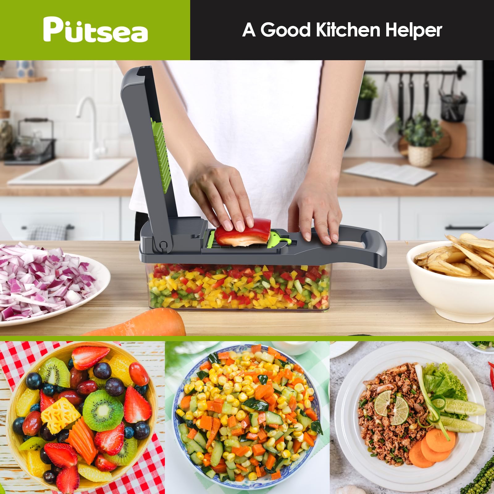 Vegetable Chopper,Putsea Veggie Chopper,Multifunctional 13 in 1 Food Chopper,Vegetable Slicer Dicer with 8 Blades,Onion Chopper Vegetable Cutter with Salad Garlic Carrot (Gray)