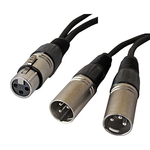 XLR Y Cable Splitter: 3 pin, Black (6 Foot, 1 Female to 2 Male)