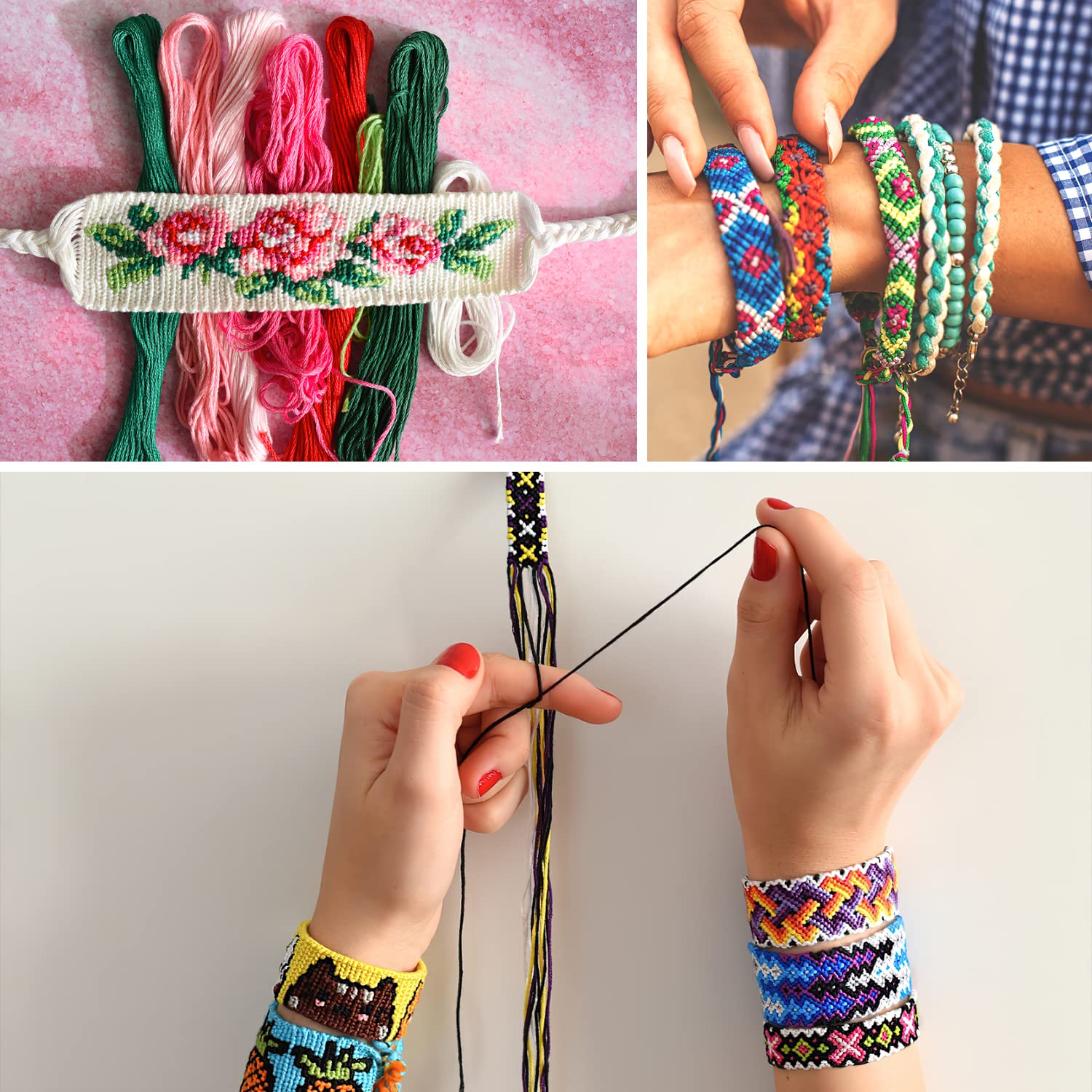 VICOVI Friendship Bracelet String Kits, 100 Colors Embroidery Floss and 15 Skeins White & 15 Skeins Black Color, 10 Pcs Plastic Floss Bobbins for Cross Stitch Threads Bracelet Yarn Craft Floss