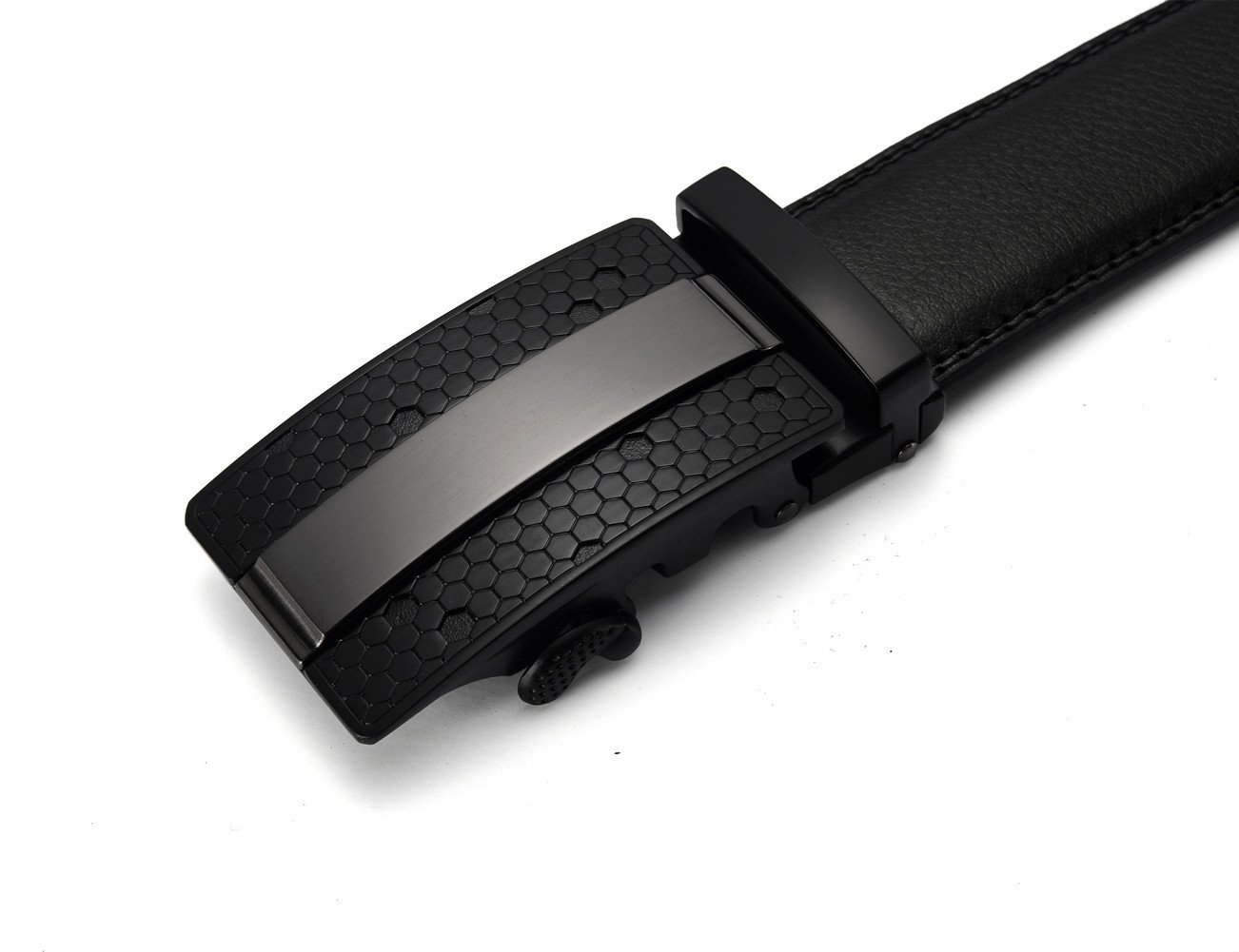 X Xhtang Men's Ratchet Belt Genuine Leather Slide Belts Adjustable From 36" to 43" Waist For Men 1 3/8 Inches Wide Black