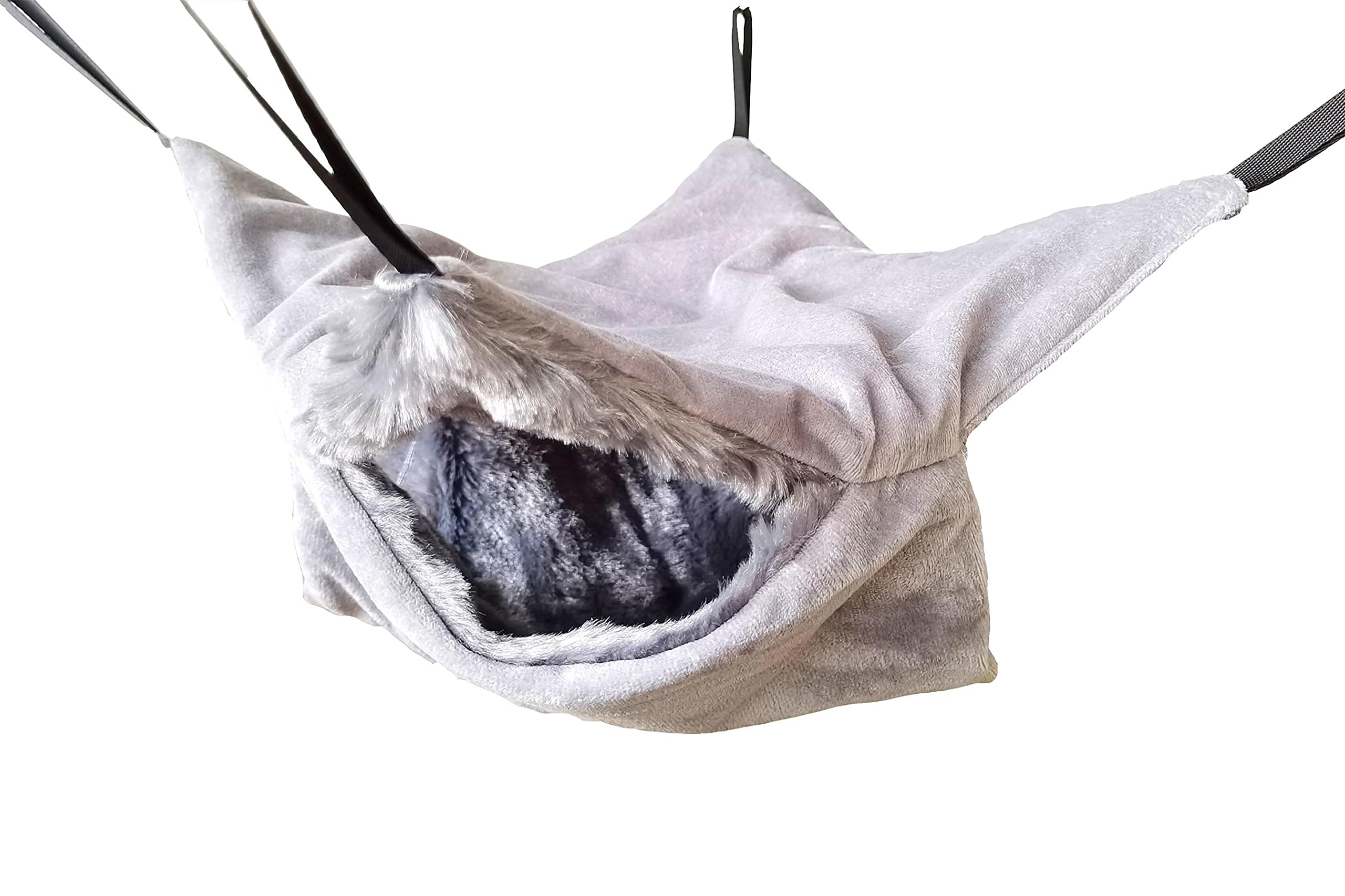 YONIQUECO Small Animals Double Bunkbed Hammock Cage Soft Plush Hanging Hideout Rat Hammocks (Grey)