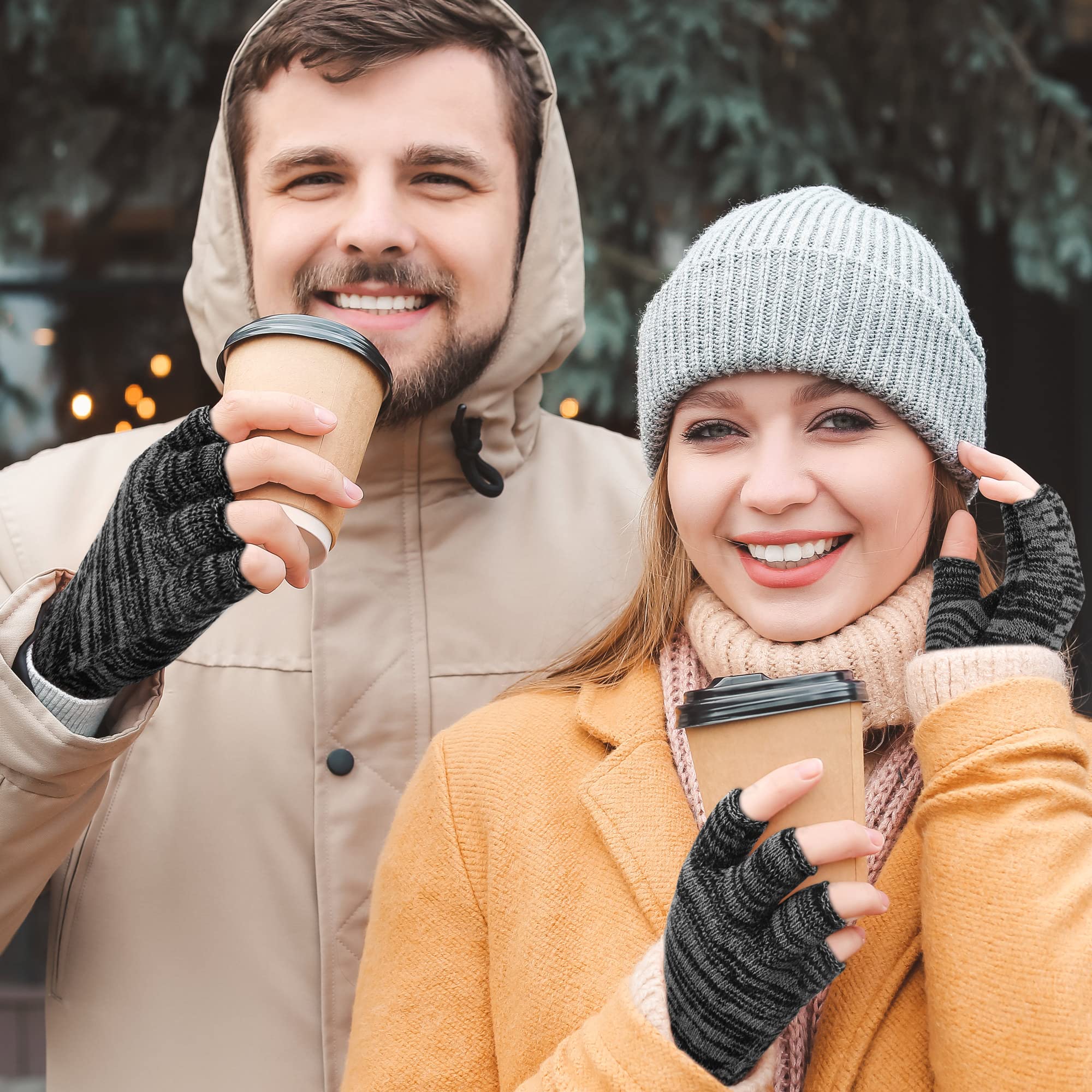 URATOT 2 Packs Winter Knitted Gloves Fingerless Gloves Warm Magic Half Finger Gloves for Men and Women
