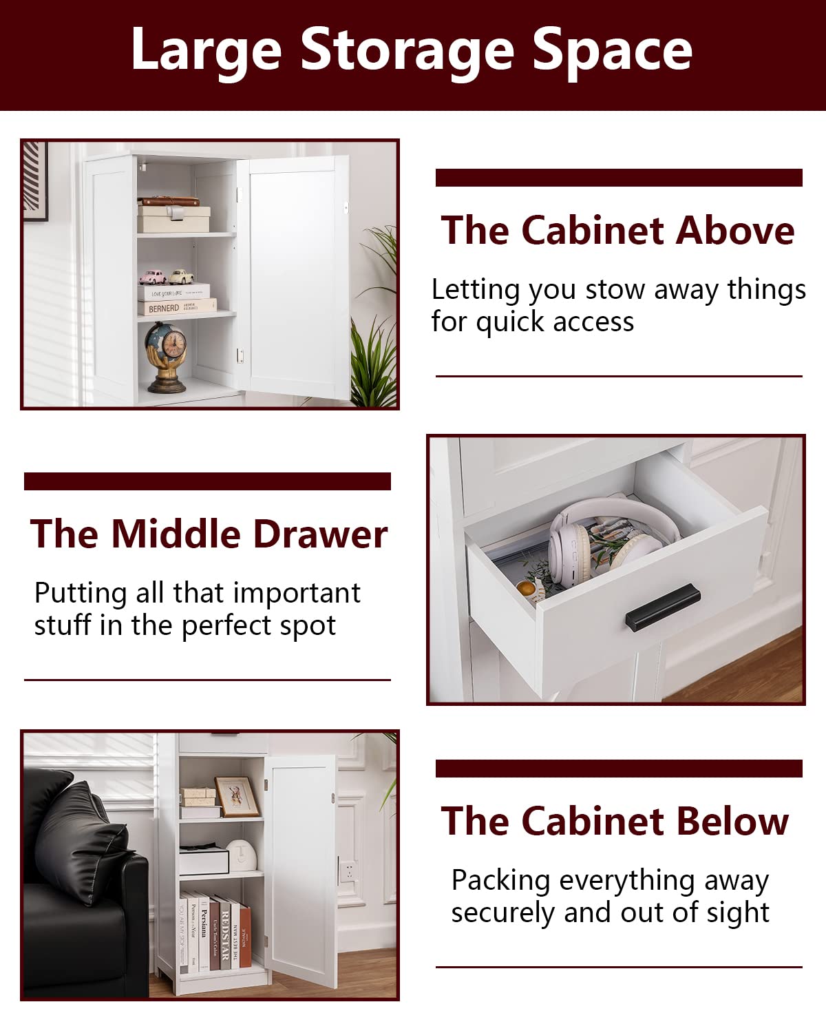 WEENFON Tall Bathroom Cabinet, Storage Cabinet with 6 Shelves & Drawer, Bathroom Storage Cabinet with Ajustable Shelves, Tall Cabinet for Living Room, Home Office, White