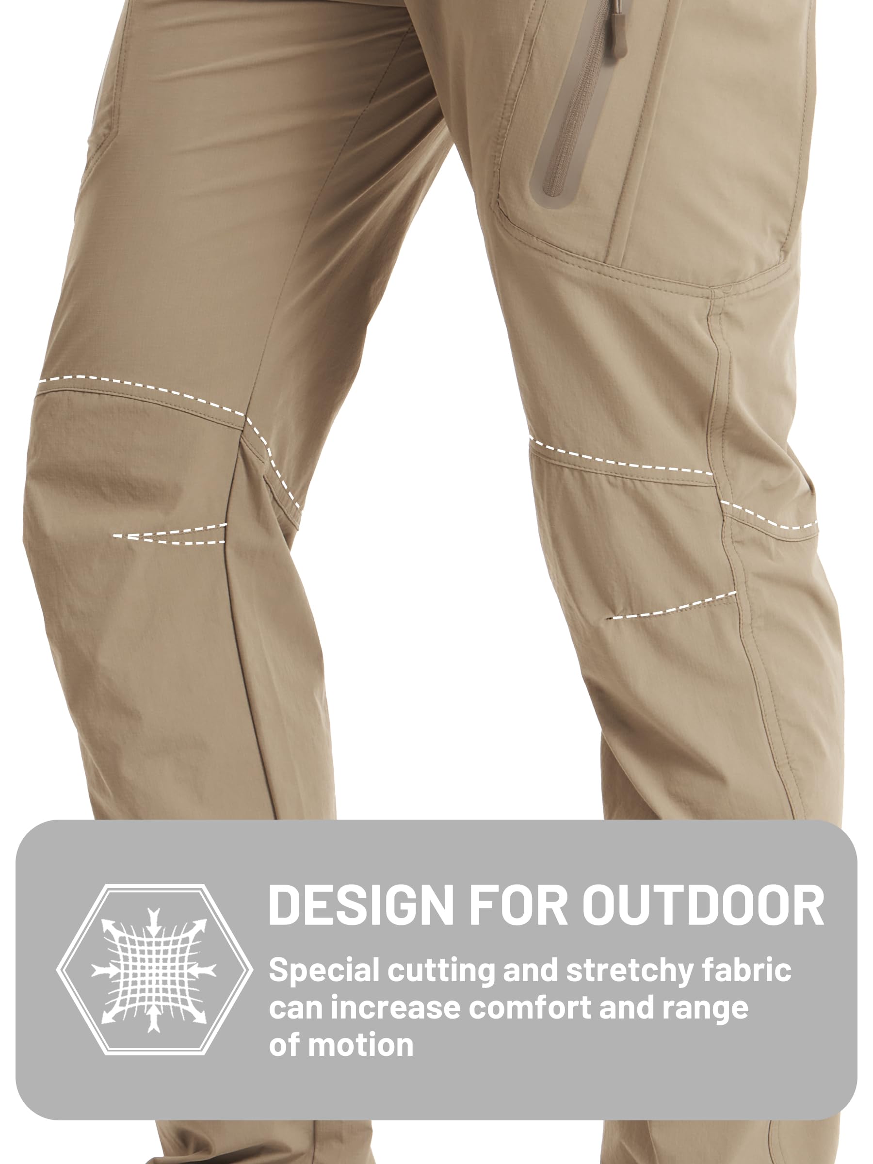 TACVASEN Men's Quick-Dry Pants Water-Resistant 8 Pockets Ripstop Hiking Pants Khaki, 32