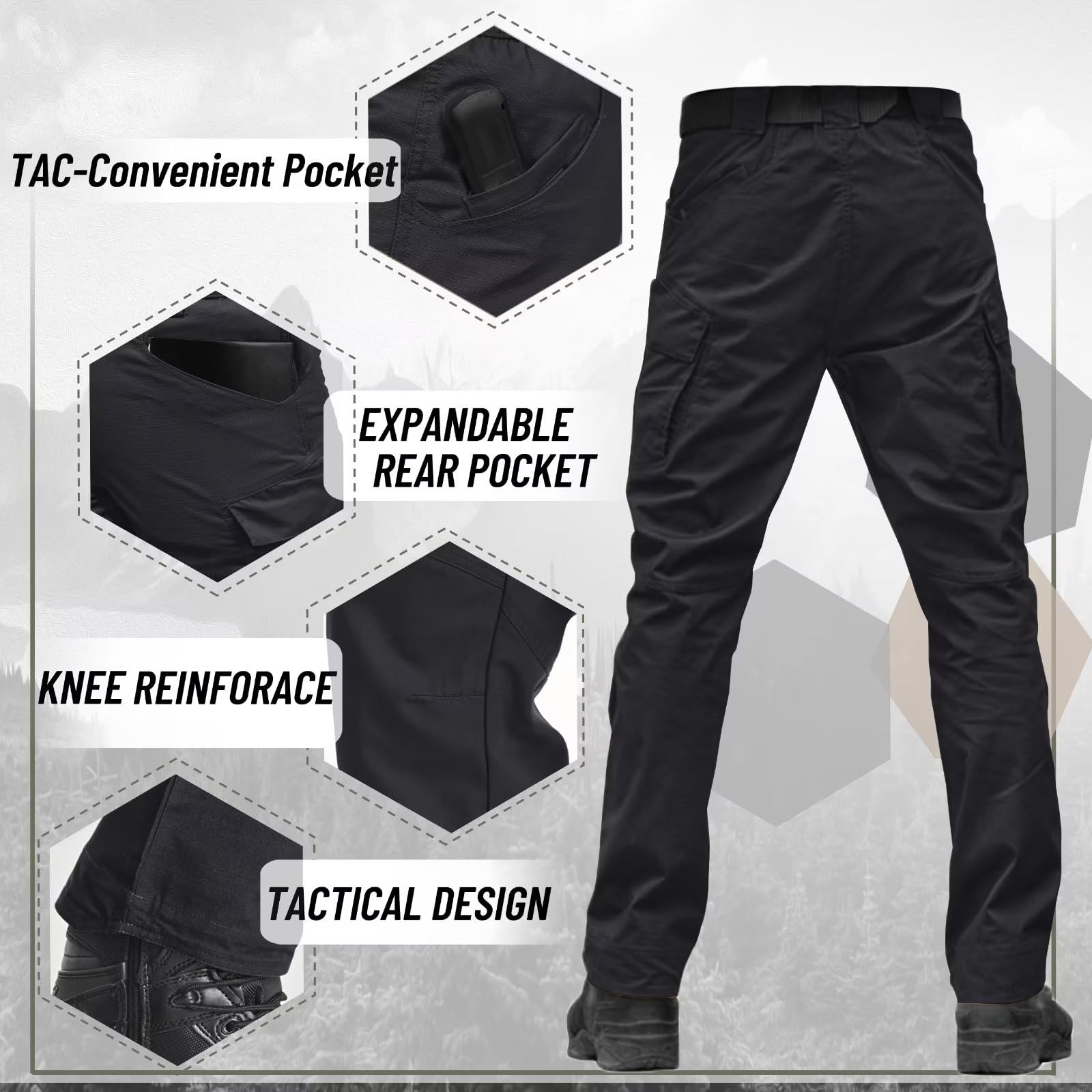 TACVASEN Mens Tactical Cargo Pants with Multi Pockets Army Pants Hiking Pants Lightweight Military Pants Waterproof Pants Shooting Pants