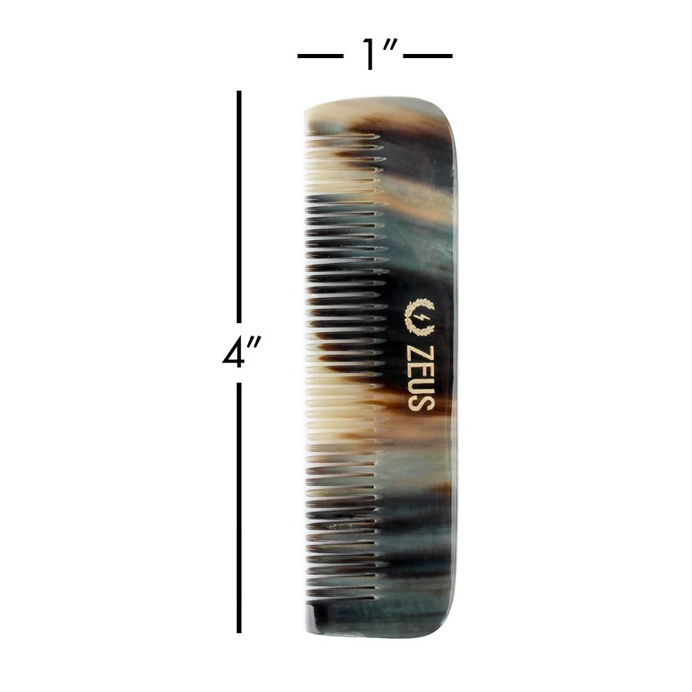 ZEUS Handmade Anti-Static Natural Horn Comb Set for Mustache, Beard, and Hair - Best 3 Piece Set - Medium and Fine Teeth