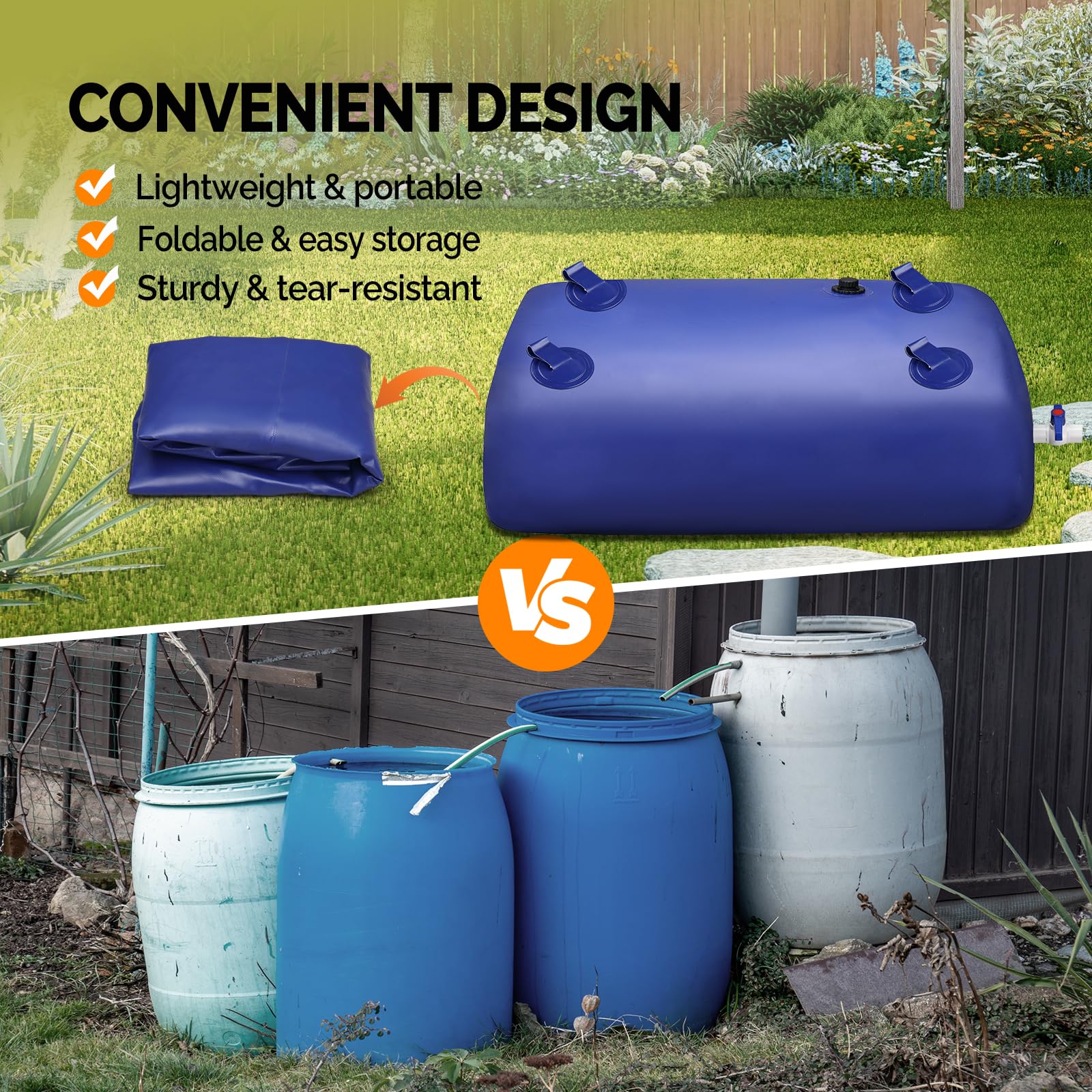 VINGLI 400L/100 Gallon Water Tank, Foldable Portable Water Bob, Large Capacity Soft Water Bladder Storage Containers,Water Bag, for Emergency Water, RV Camping, Garden