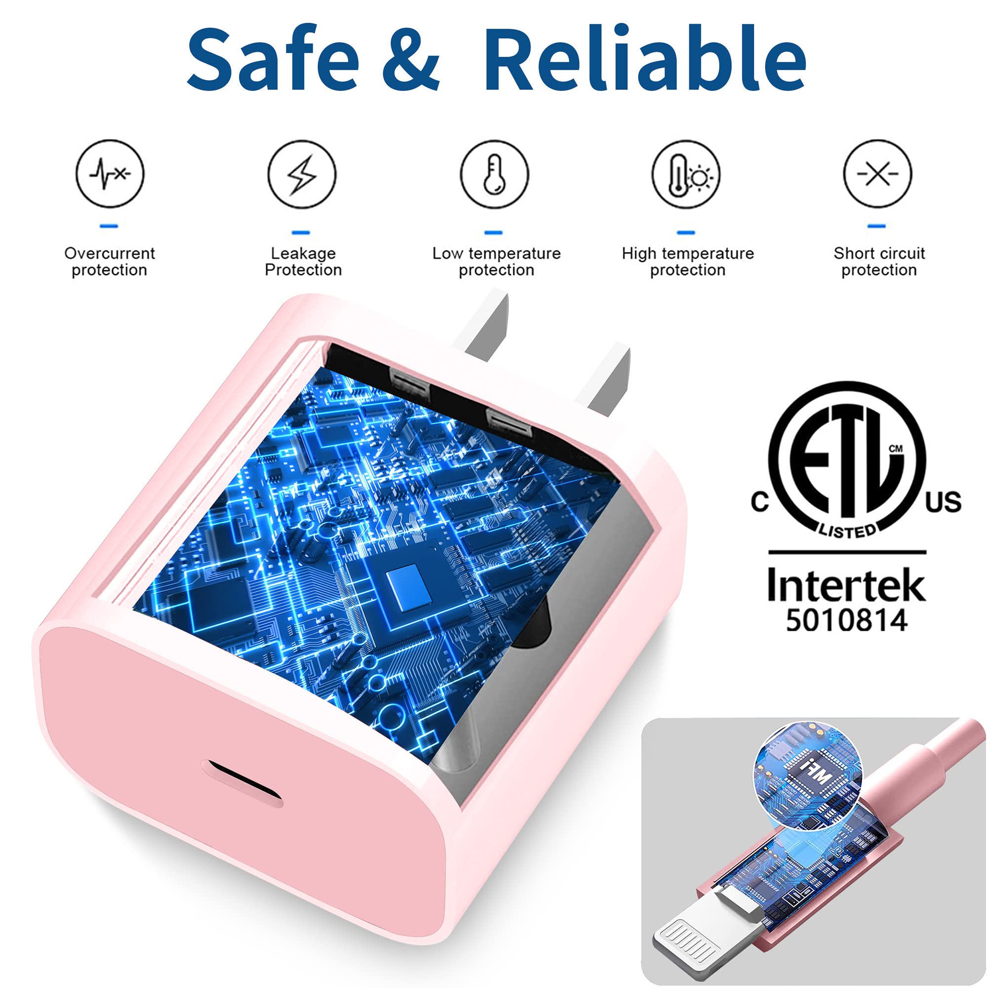 Xpxwaiyds iPhone Fast Charger, 2Pack for iPhone 14 13 12 11 USB C Power Wall Charger with 6FT Cable, Lightning Cable for iPhone 13/13 Pro Max/12/12 Mini/Pro/11/XS/X/8Plus/Pad Pink 2W ZYH-J15