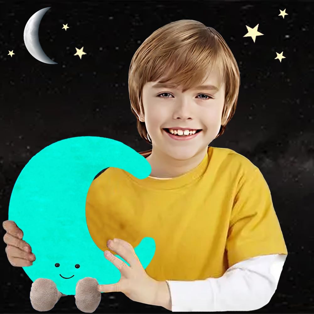 Wahahay Glowing Moon Plush Pillow,Fluorescent Plush Toy, Glow in The Dark Moon Plush, Star Stuffed Doll,All Star Collection Star Man Stuffed Plush