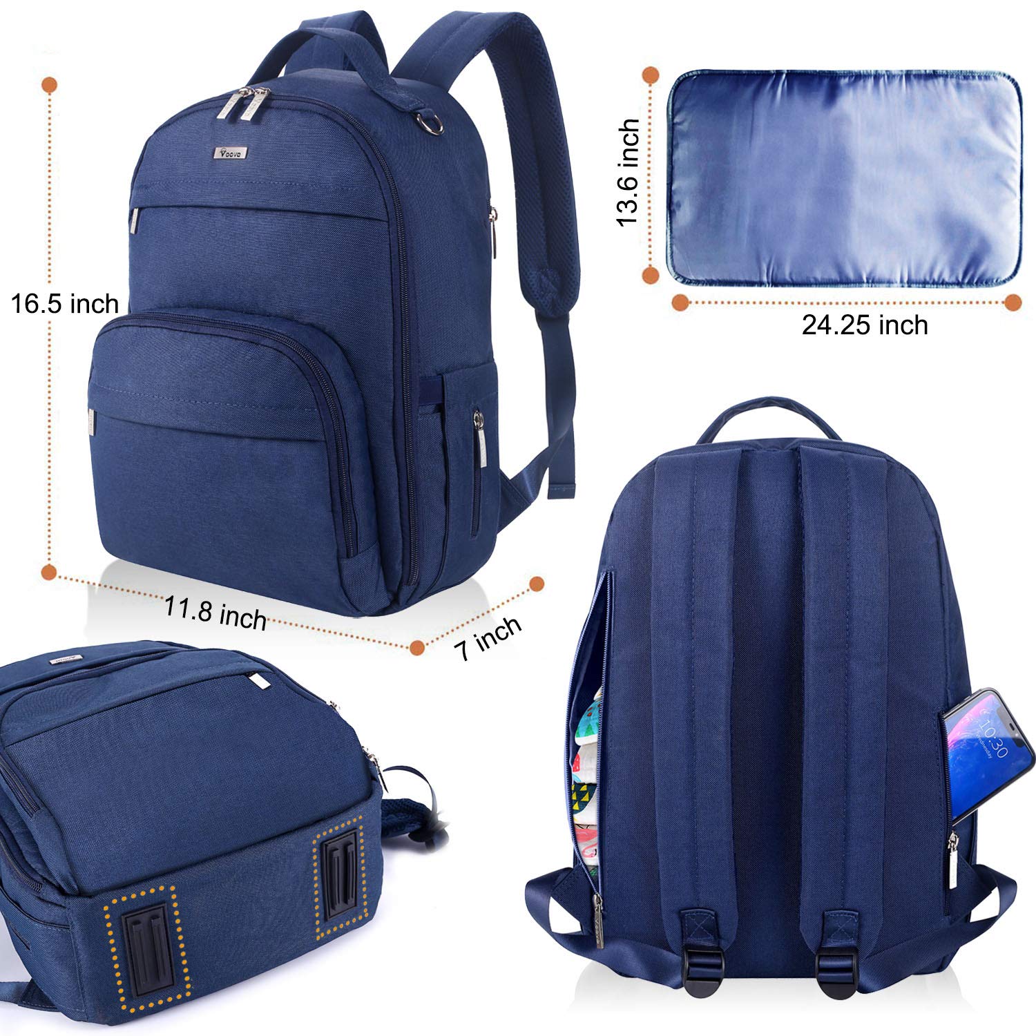 Voova oova Diaper Bag Backpack, Multifunction Travel Back Pack Maternity Baby Nappy Changing Bags with Changing Pad & Stroller Straps, Large Capacity,Waterproof and Stylish for Mom and Dad, Black