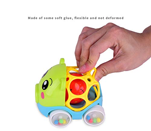 ZHFUYS Rattle & Roll Car,2 Pack Soft Rubber Rattle car 4.5 inch Cute Infant Hand Push Toy car (2 Pack-02)