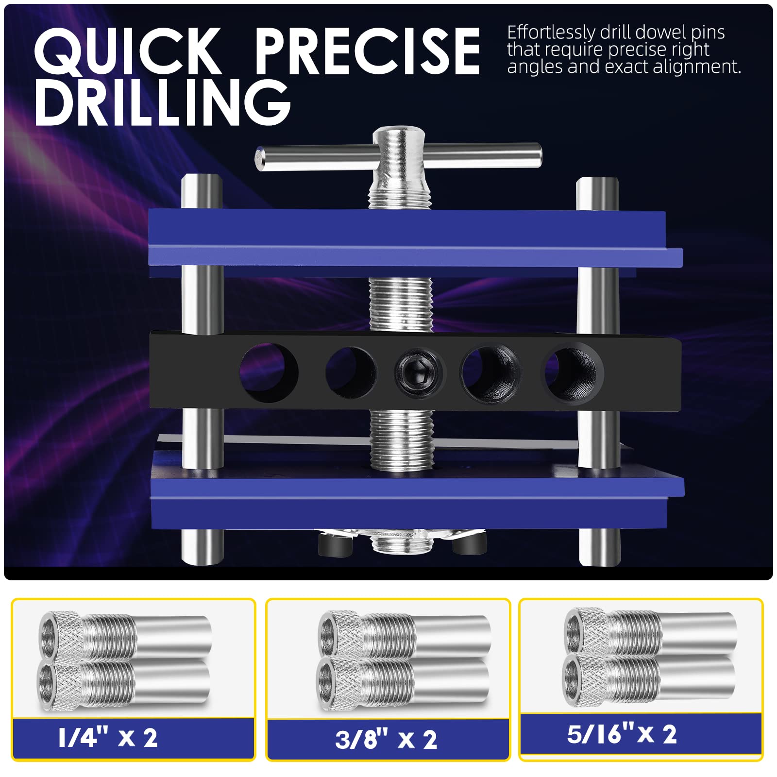 YOTOO Self Centering Doweling Jig Kit, Drill Jig with 6 Drill Guide Bushings, Adjustable Width Drill Jig Drill Guide for Straight Holes, Power Tool Accessory Jigs (Blue)