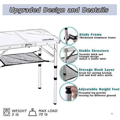 YihuiKo Folding Picnic Table, Camping Table, Adjustable Height Folding Table, Portable Aluminum Small Table with Handle for Picnic, BBQ, Indoor, Office (Marbling)