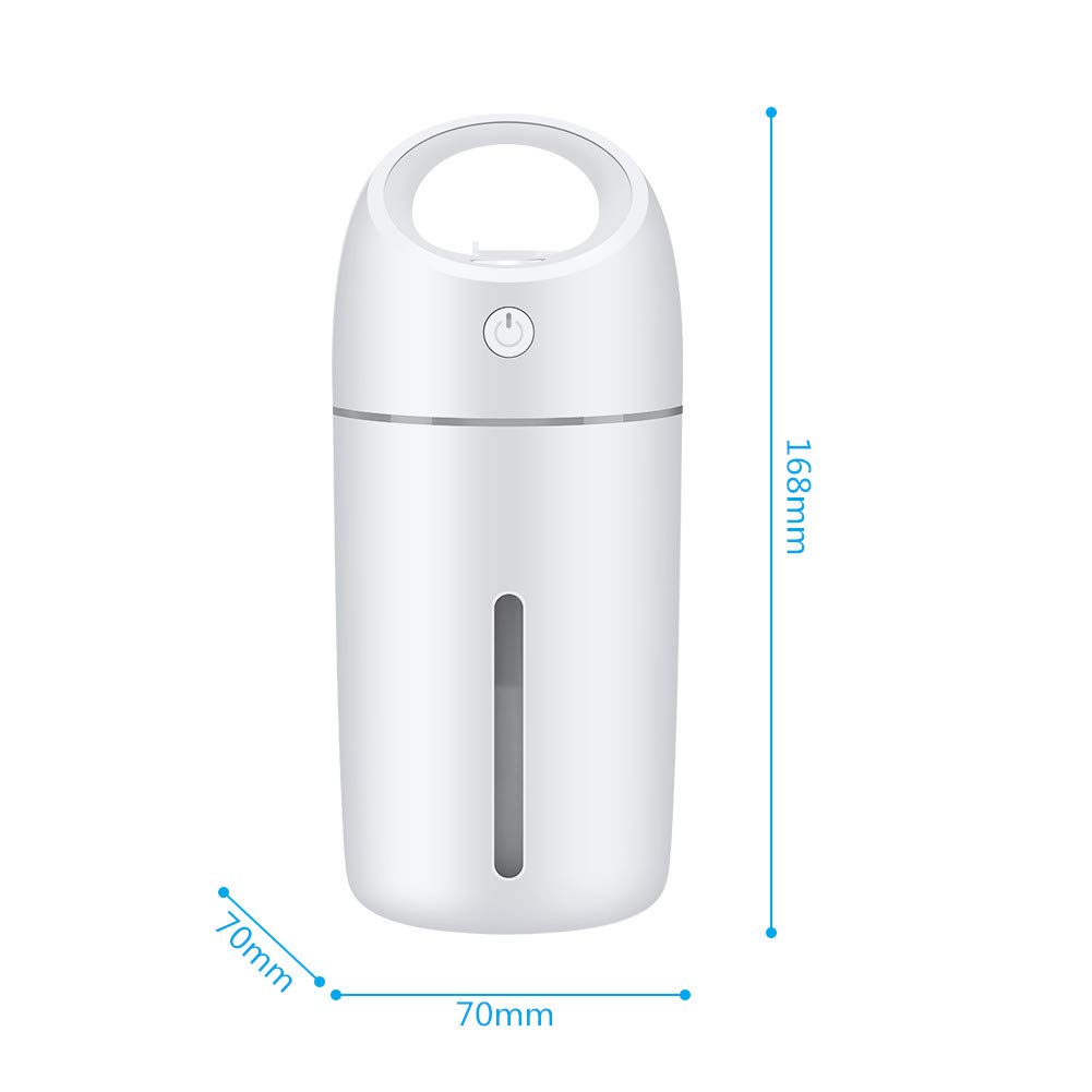 Ultrasonic Air Humidifier with 7 Colors LED, 280ml Adjustable Mist Modes, USB Rechargeable & Quiet Operation & Auto Shut-Off for Office Travel Home Baby