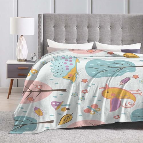 Throw Blanket 30x40 Inch,Bird Abstract Flower Summer Flannel Soft Cozy Fluffy Throw Blankets and Warm Throws for Adults in Couch Sofa Bed 40x30 Inch