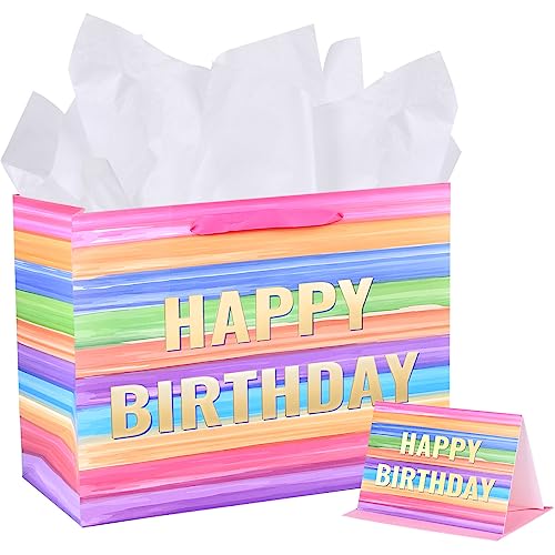 ZGORENDZ 14'' Large Gift Bag with Card and Tissue Paper for Birthdday Party