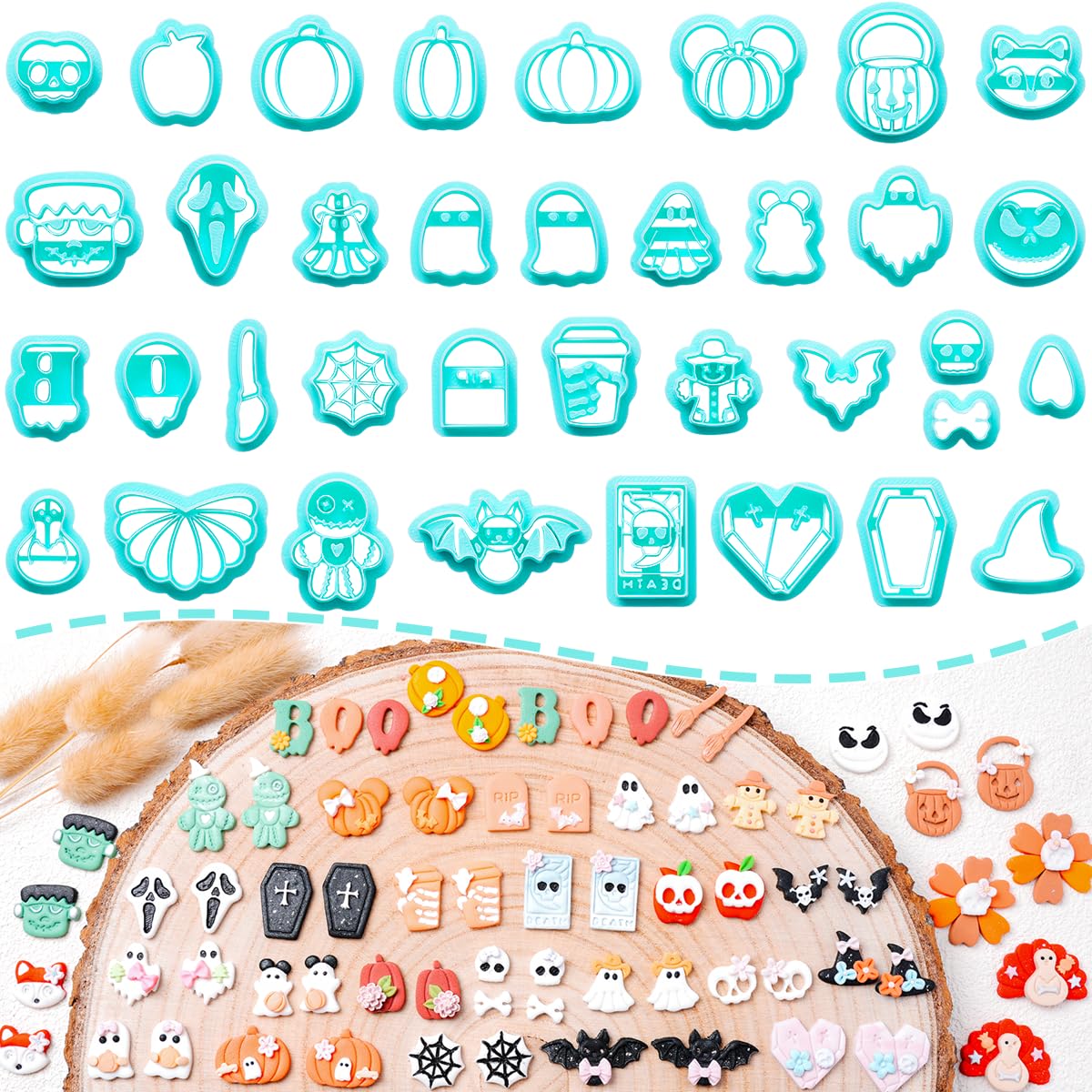 TAINSKY Halloween Polymer Clay Cutters Set for Halloween Earrings Making, 36 Shapes Clay Earring Cutters, Pumpkin Clay Cutters for Polymer Clay Jewelry, Ghost Clay Cutters for Earrings Making