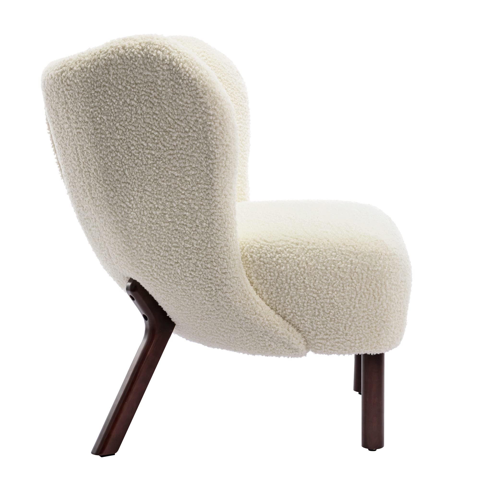 ViolaDresses Modern Accent Chair Lambskin Sherpa Wingback Tufted Side Chair with Solid Wood Legs for Living Room Bedroom,Cream