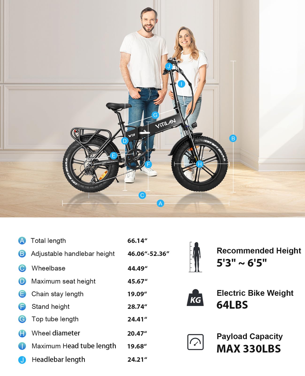 VITILAN V3 1200W Peak Folding Electric Bike for Adults,20"×4" Fat Tire,48V 13AH 624Wh Removable Battery Electric Bicycle,Up 28MPH & 50Miles, Aluminum Alloy Frame Foldable Ebike,LCD Display