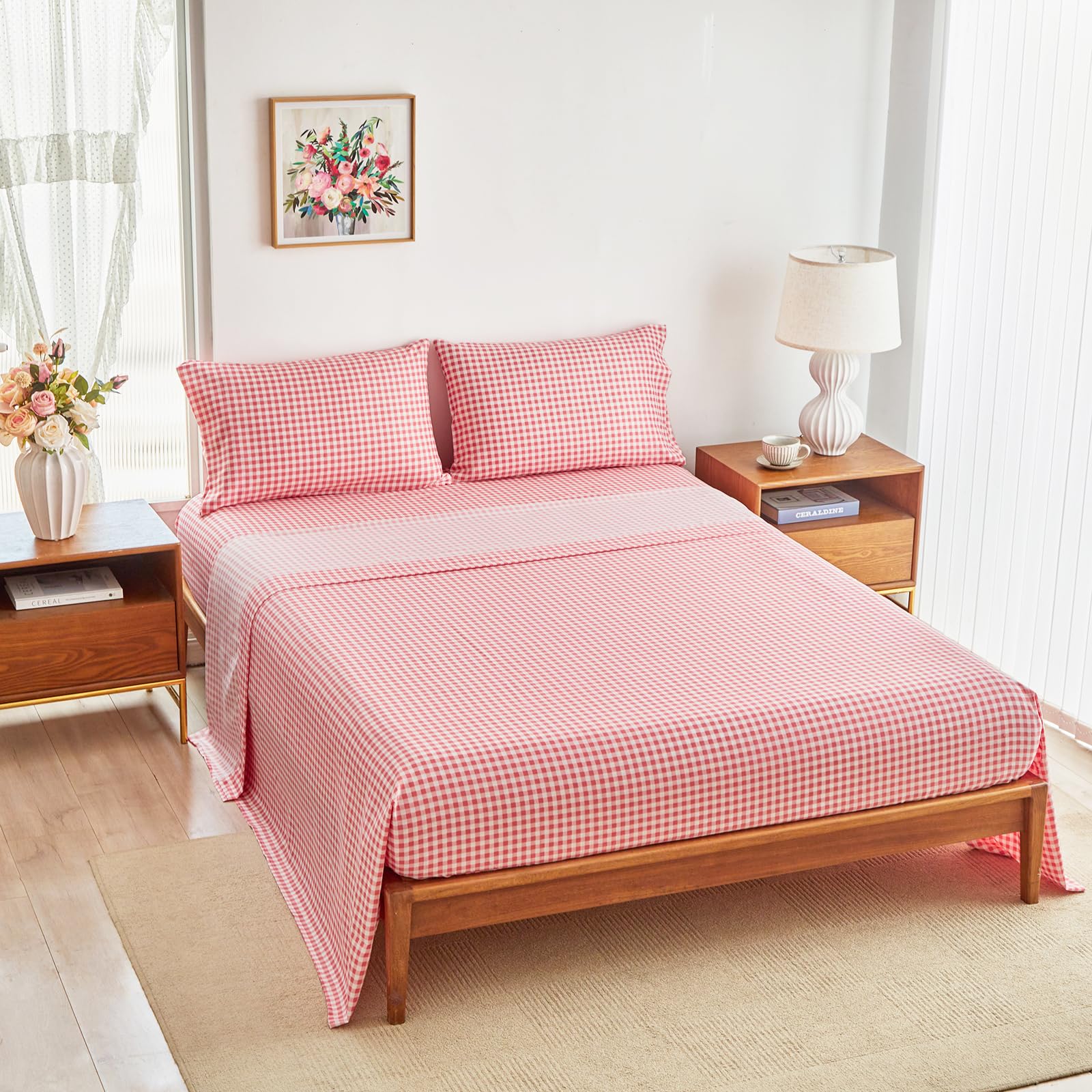 UOZZI BEDDING Bed in a Bag All Season Soft Microfiber Reversible Bed Comforter Set (1 Comforter 2 Pillow Shams 1 Flat Sheet 1 Fitted Sheet 2 Pillowcases) (Flowers 1, Queen-7 Pieces)