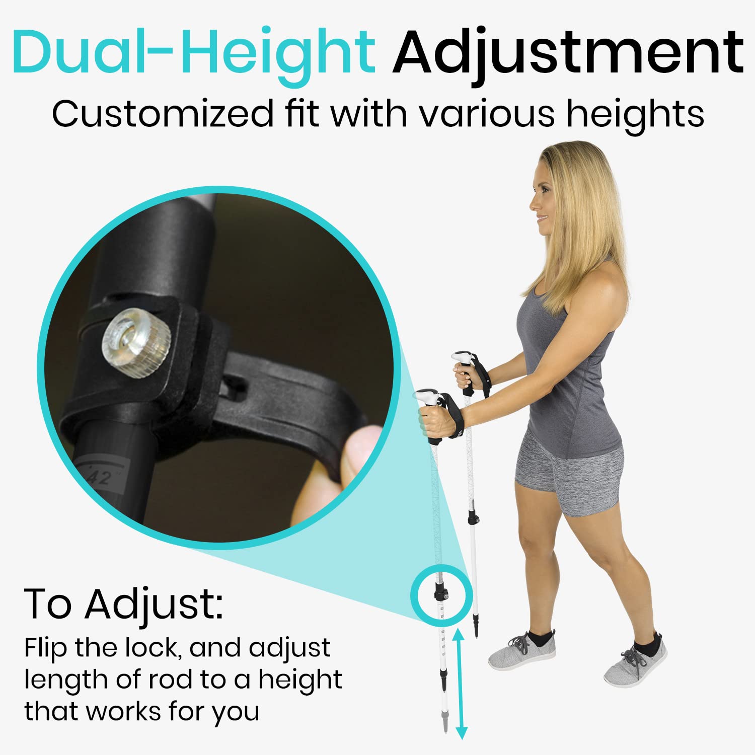 Vive Walking Sticks for Hiking - Collapsible Aluminum Trekking Pole - Lightweight and Adjustable Height - Foldable for Men, Women, Senior and Elderly - For Camping and Backpacking Includes Bag (White)