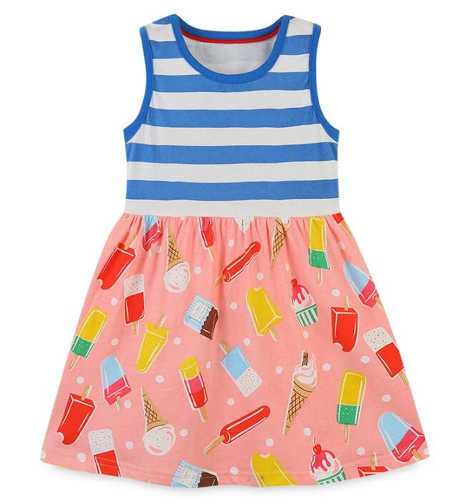 warmstraw Toddler Baby Girl Sun Dress Floral Summer Seaside Beach Dress Overall Outfits Onepiece Dresses Ice Cream Pattern 6-7 Years