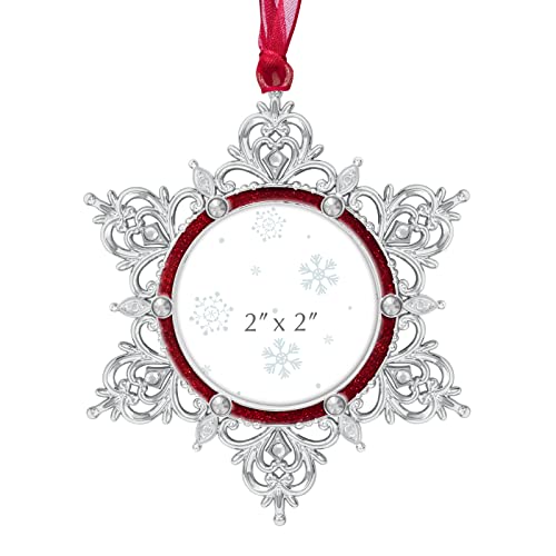 West style 2023 Snowflake Christmas Tree Ornaments Set 3 Pieces-Metallic Picture Frame Hanging Home Deco Hanging Pendant Holiday Keepsake Gift (Red, 3 Pieces)